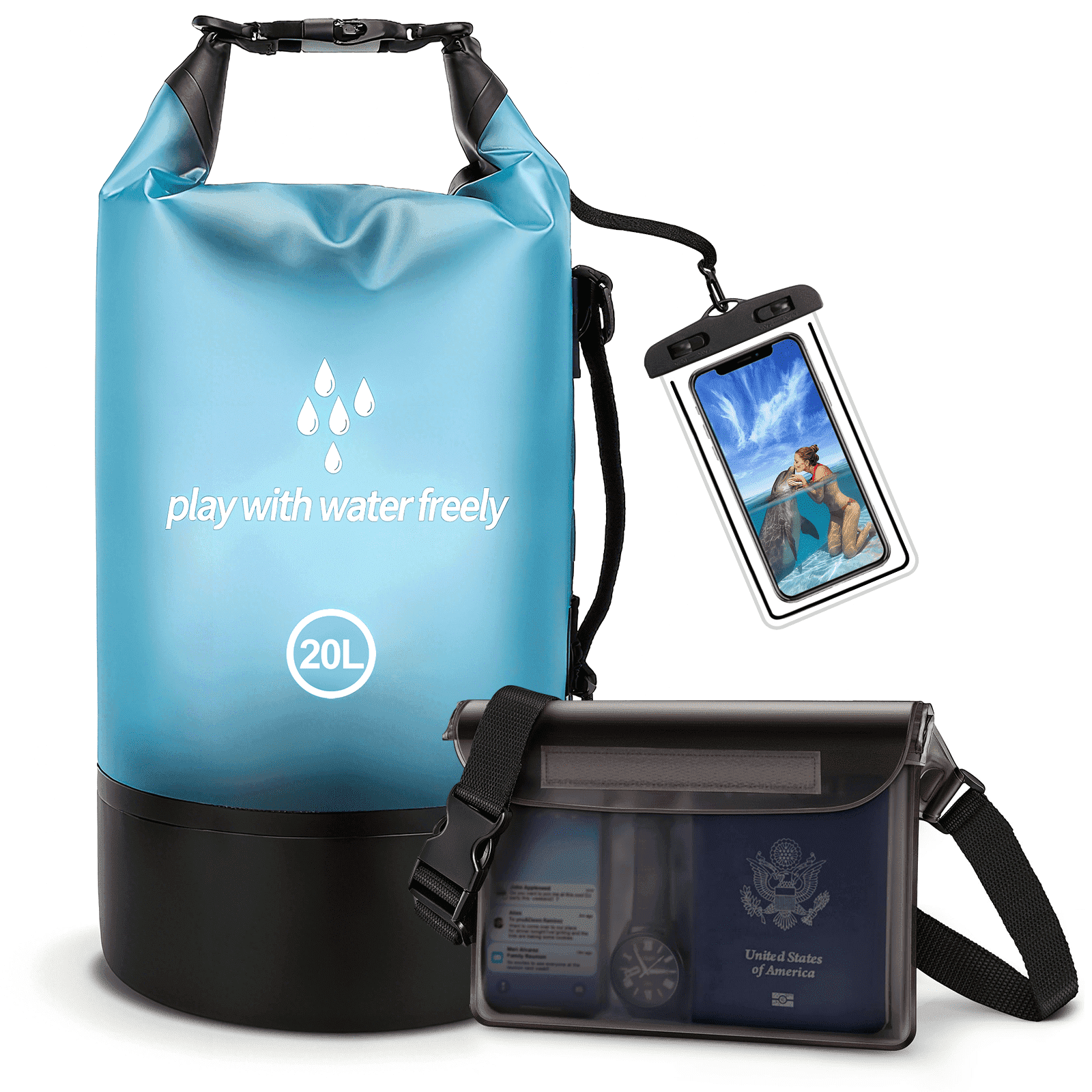 DAKOMM Waterproof Dry Bag, 20L Dry Bags Waterproof with Phone Case and ...