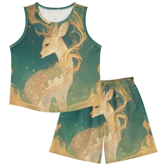 DALAWU Green Gilded Deer For Ultra-Soft Pajama Breathable Sleeveless ...