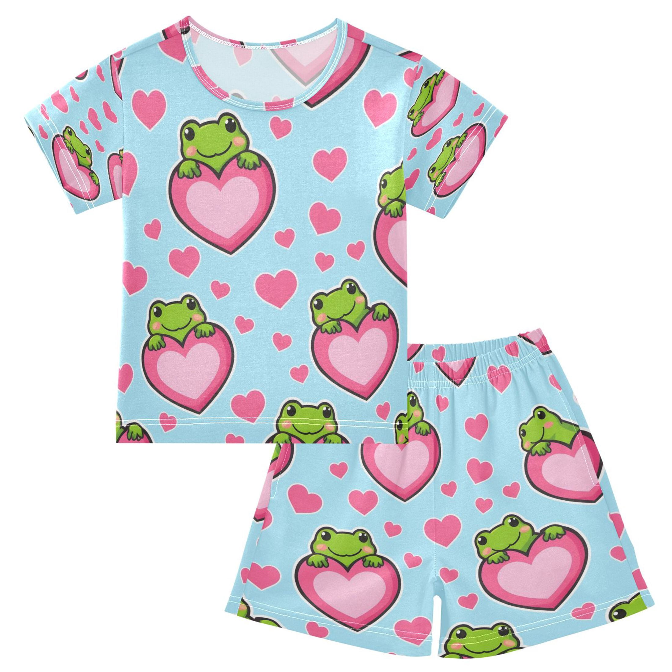 DALAWU Heart Shaped Frog Cotton Short Sleeve Pajama Set Breathable ...