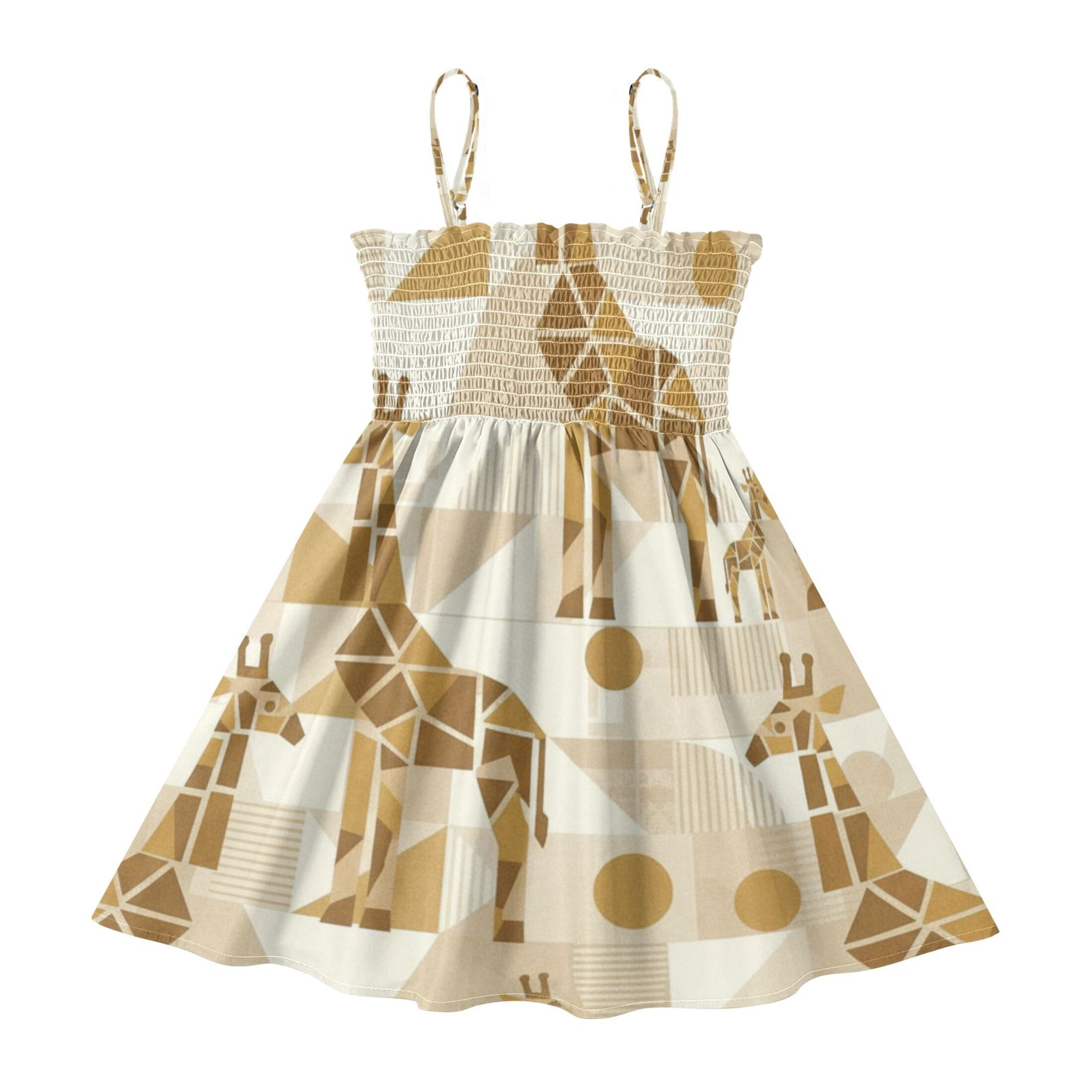 DALAWU Lightweight Cartoon Vintage Animal Giraffe Smocked Sundress ...
