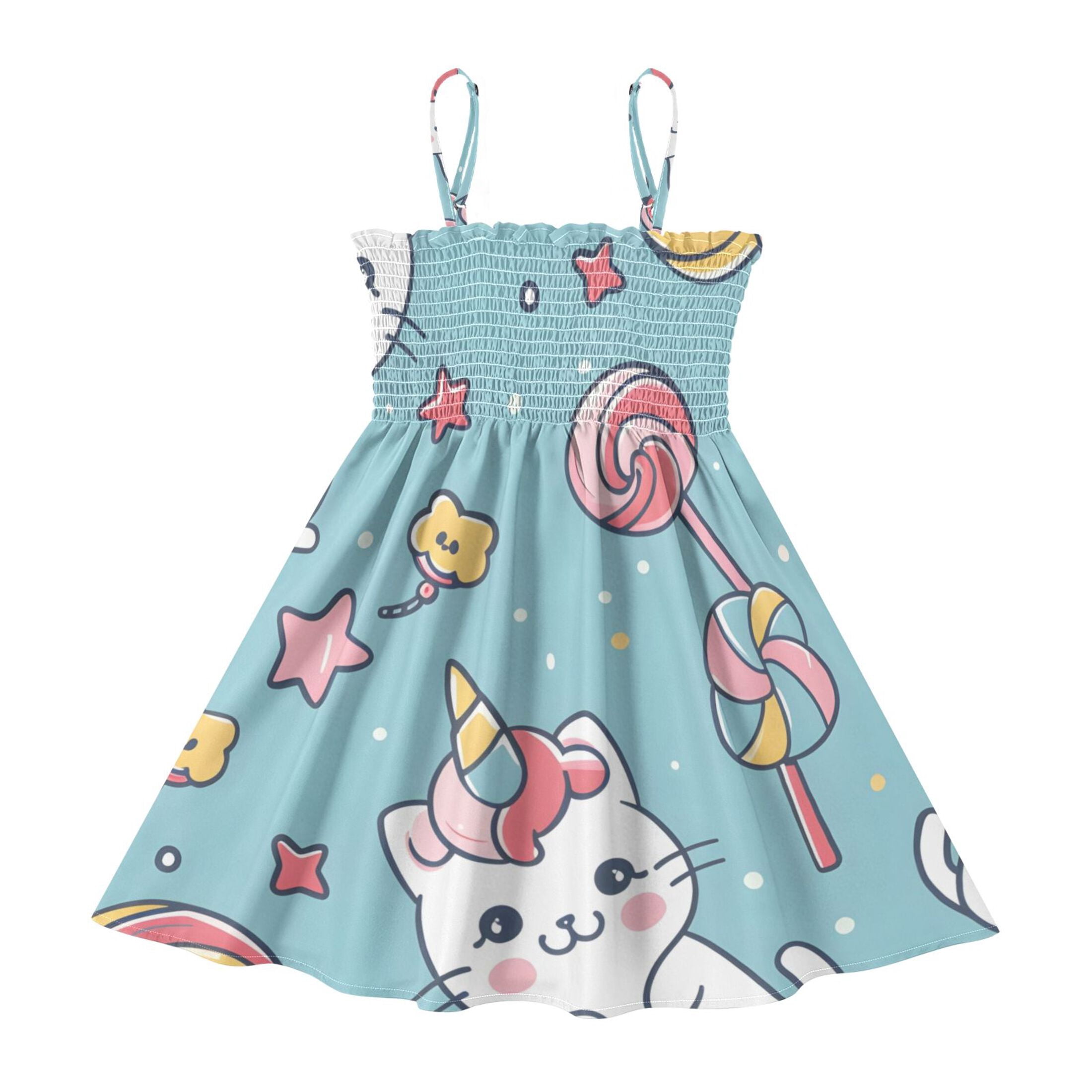 DALAWU Lightweight Caticorn Smocked Sundress Adjustable Strap Flowy A ...
