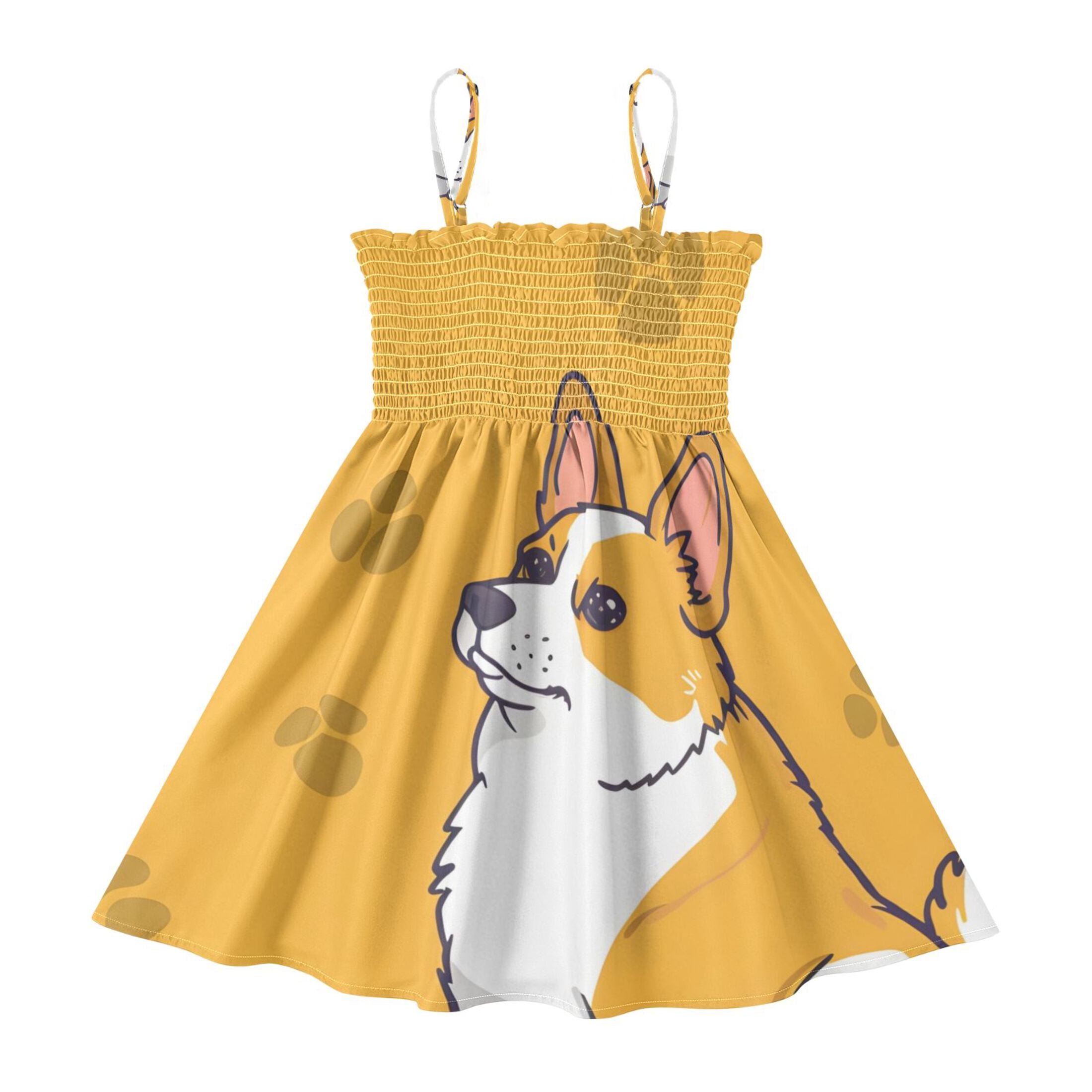 DALAWU Lightweight Corgis Smocked Sundress Adjustable Strap Flowy A ...