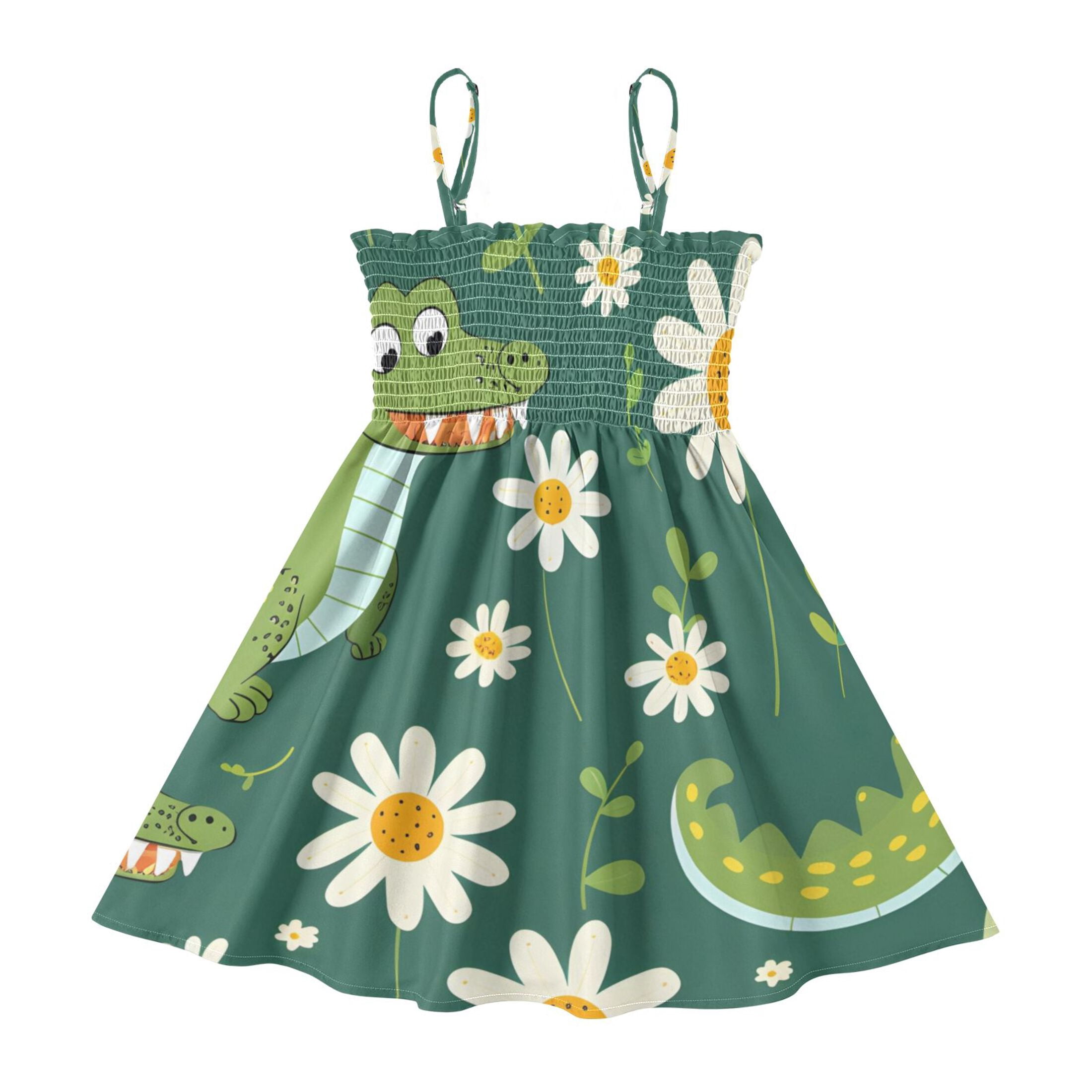DALAWU Lightweight Crocodile Small Daisy Smocked Sundress Adjustable ...