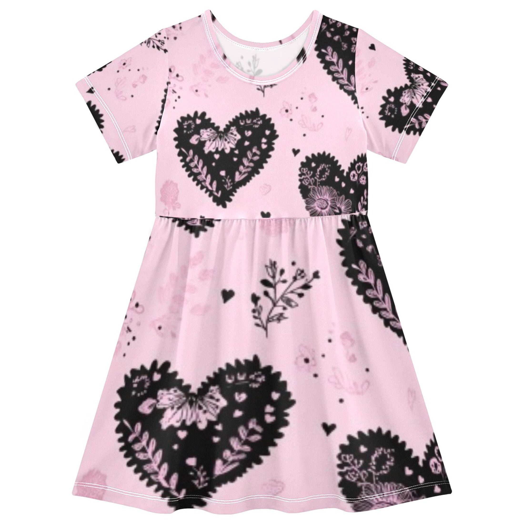 DALAWU Short Sleeve Dress A-line Silhouette Bohemian Heart Tapestry Of ...