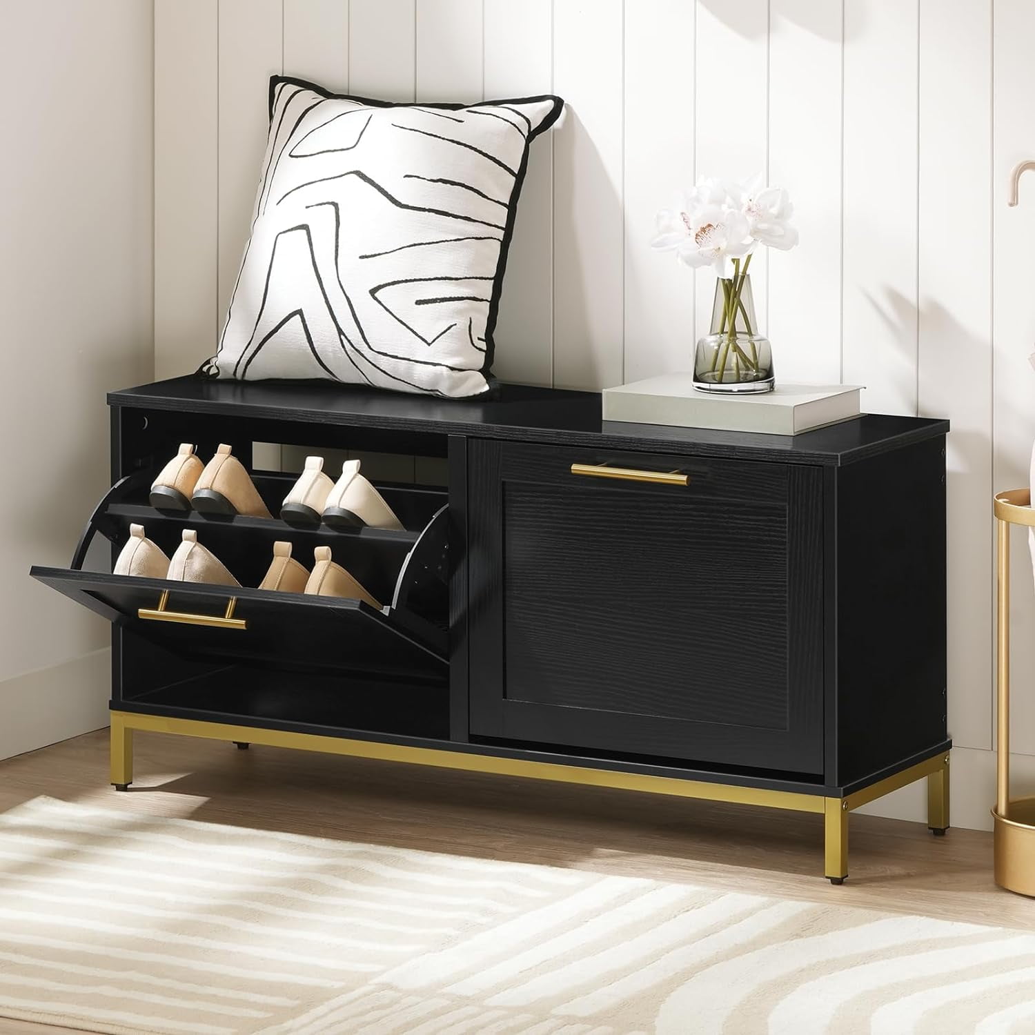 DALEI Shoe Storage Bench for Entryway, Shoe Bench with 2 Flip Drawers ...