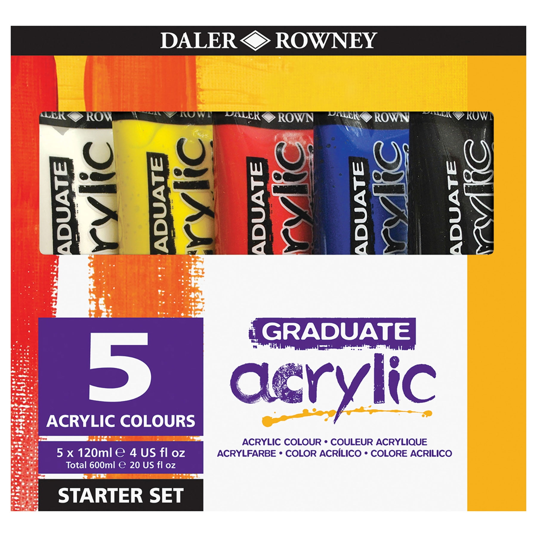 Daler-Rowney Graduate Acrylic Paint Starter Set, Assorted Colors, 120ml ...