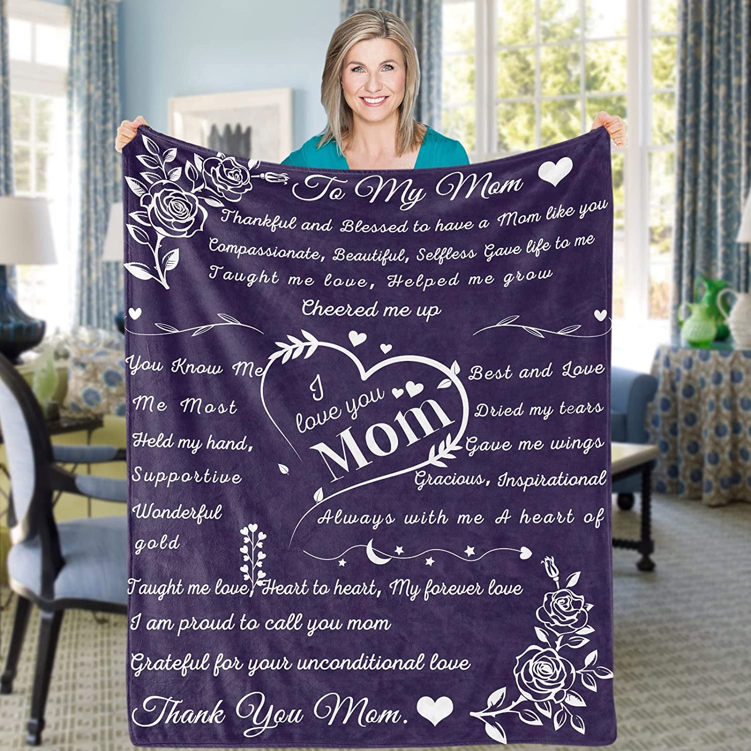 DALIHUA Cozy Flannel Blanket for Mom Soft I Love You Mom Blanket from ...