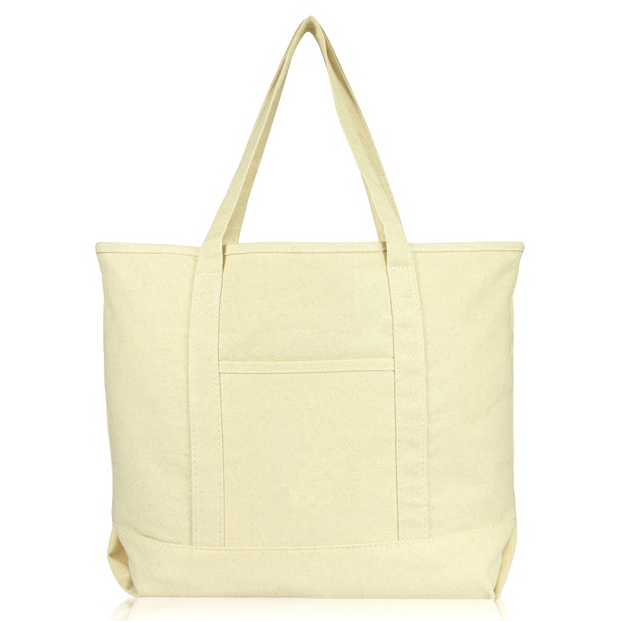 DALIX 22" Open Top Deluxe Tote Bag with Outer Pocket in Natural ...