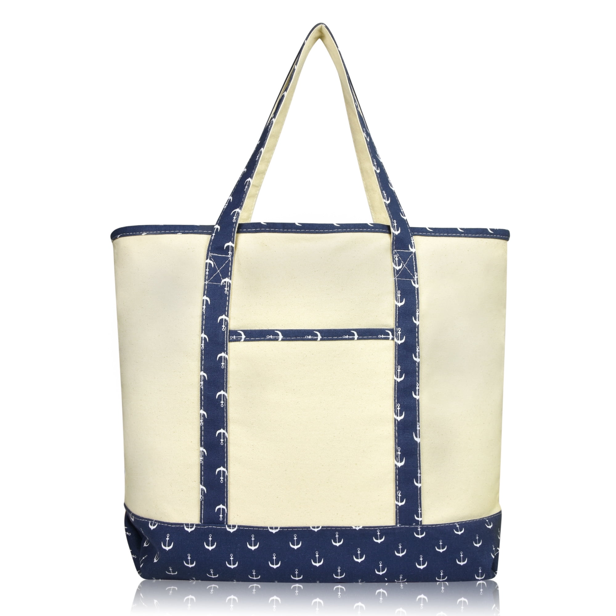 DALIX 22" Shopping Tote Bag Heavy Cotton Canvas (Zippered) Navy Blue ...