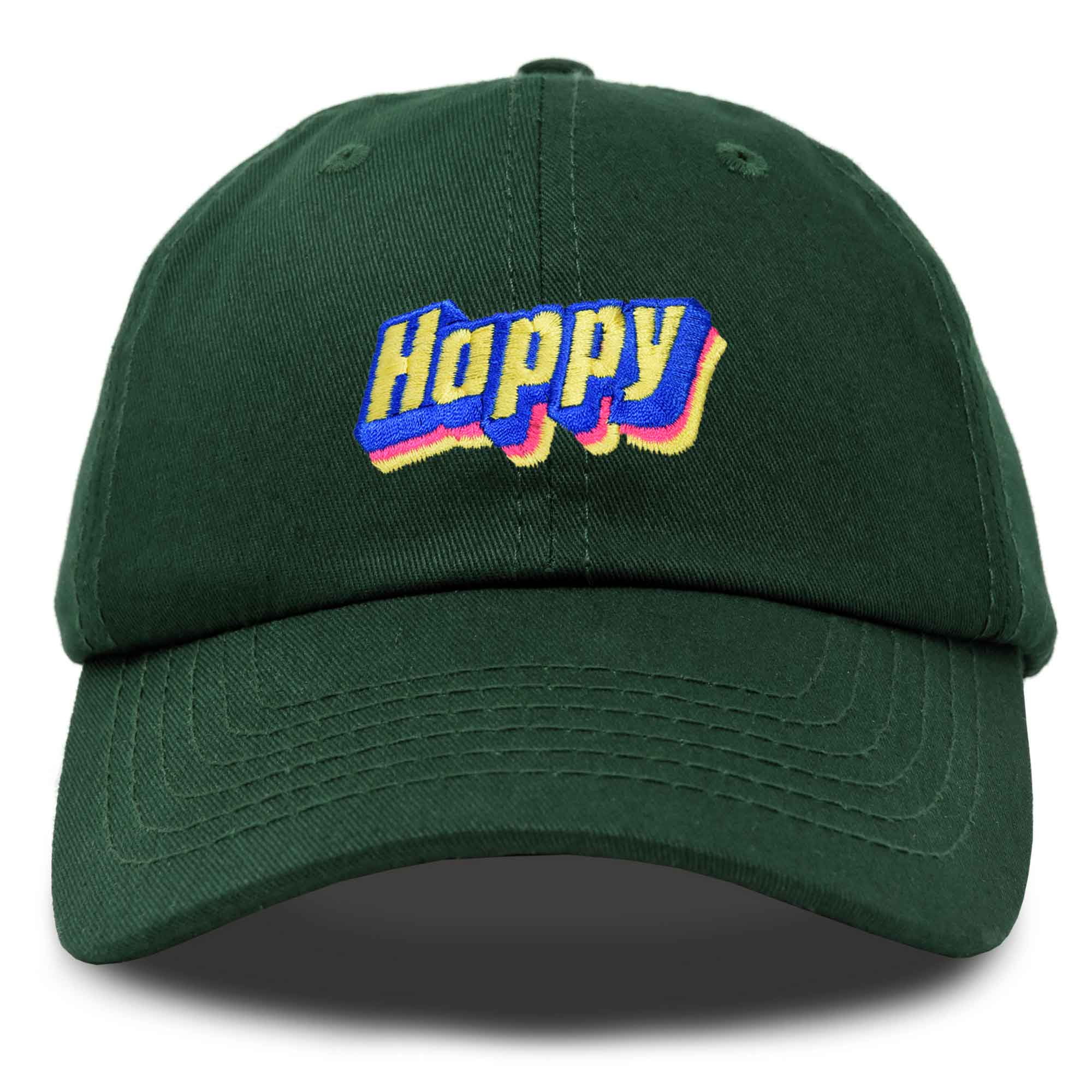 DALIX Colorful Happy Hat Mens Womens Embroidered Baseball Cap in Dark ...
