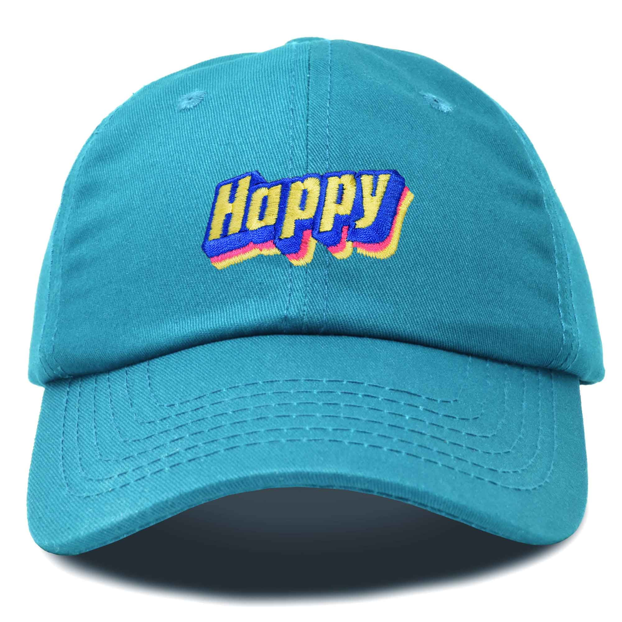 DALIX Colorful Happy Hat Mens Womens Embroidered Baseball Cap in Teal ...
