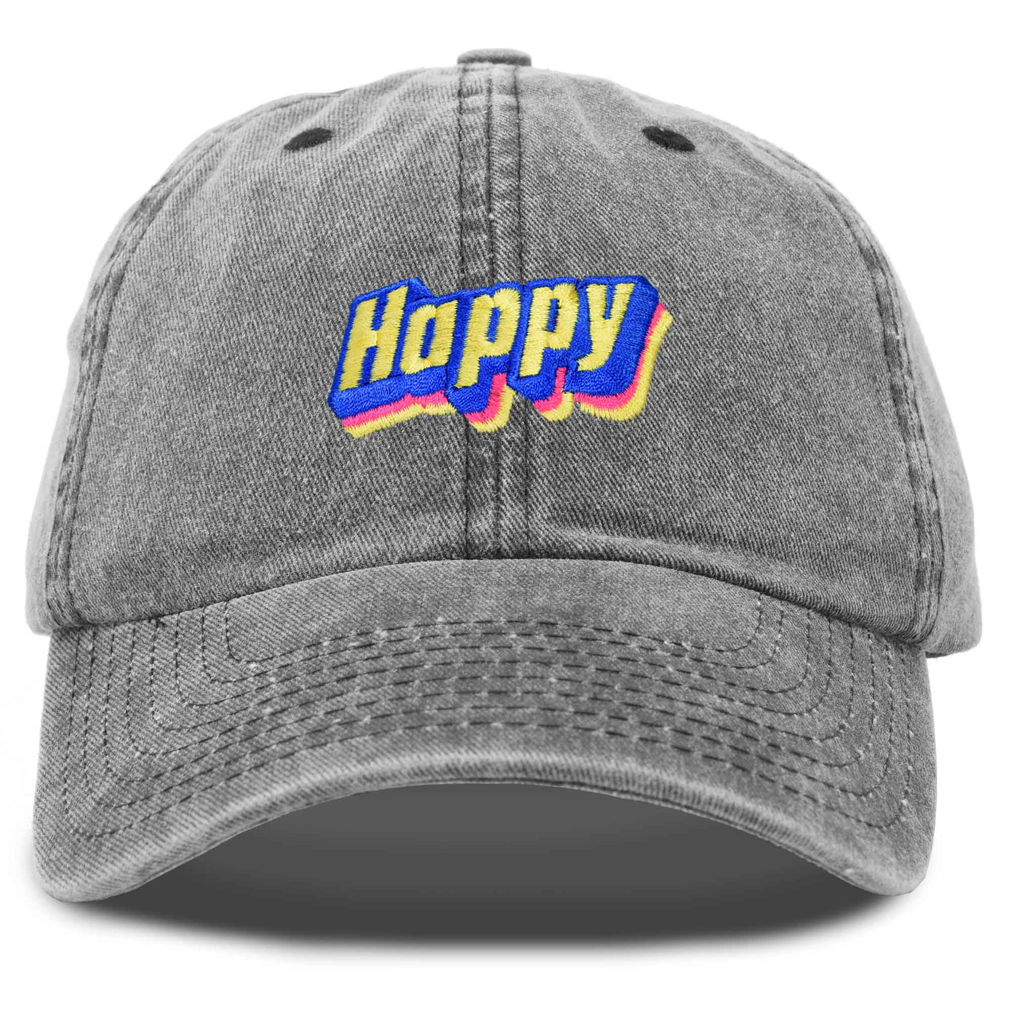 DALIX Colorful Happy Hat Mens Womens Embroidered Baseball Cap in Washed ...