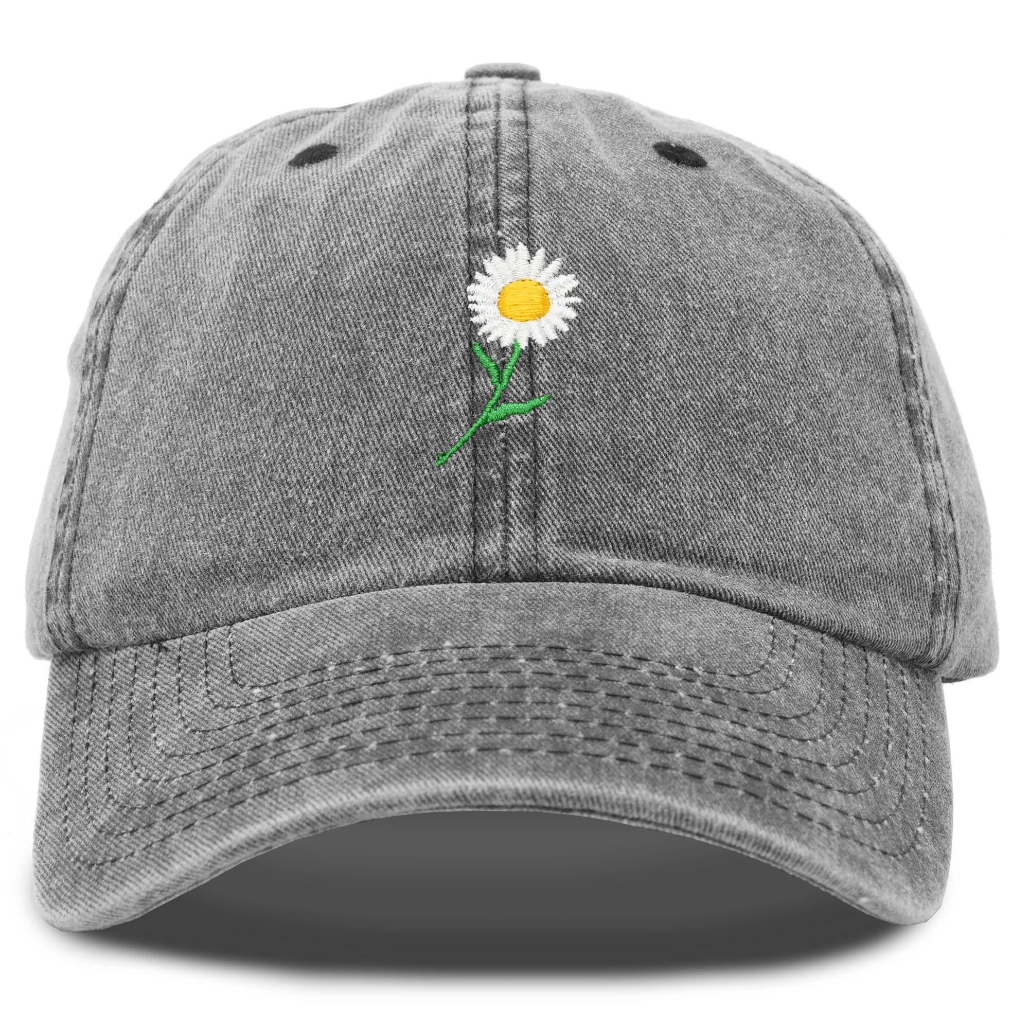 DALIX Daisy Flower Hat Womens Floral Baseball Cap Washed in Black ...