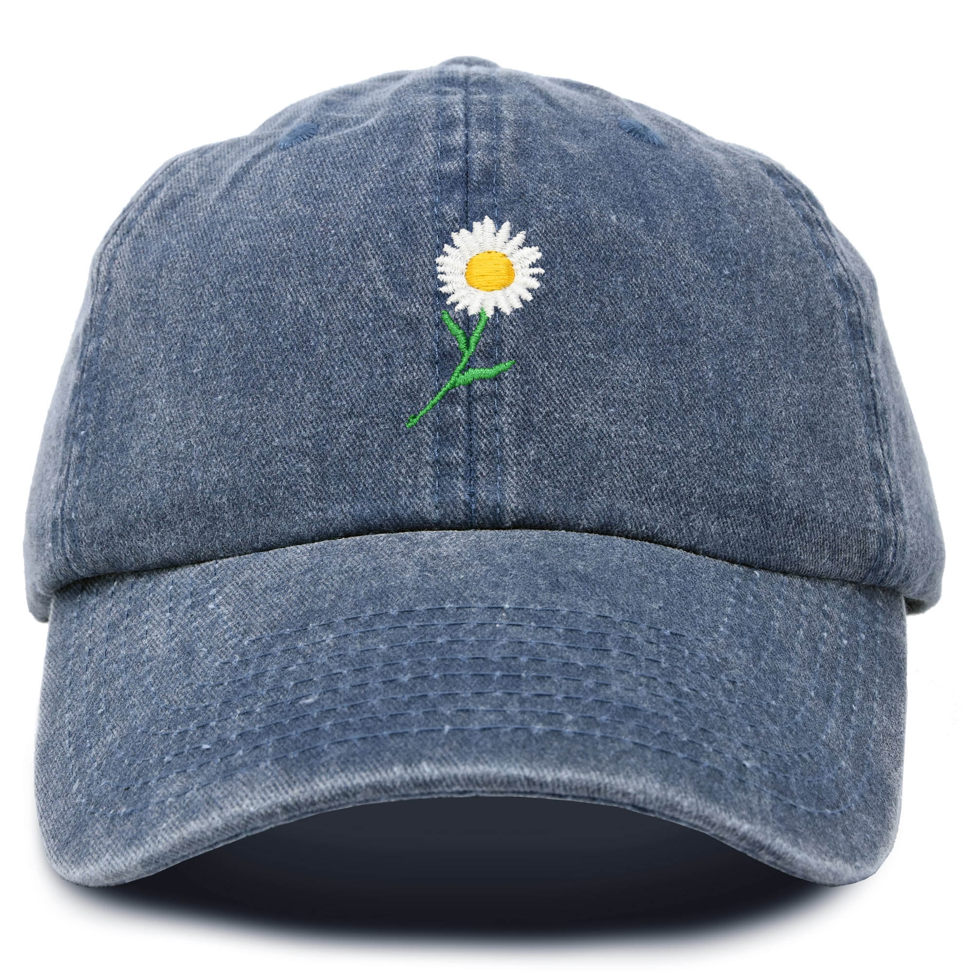 DALIX Daisy Flower Hat Womens Floral Baseball Cap Washed in Navy Blue ...