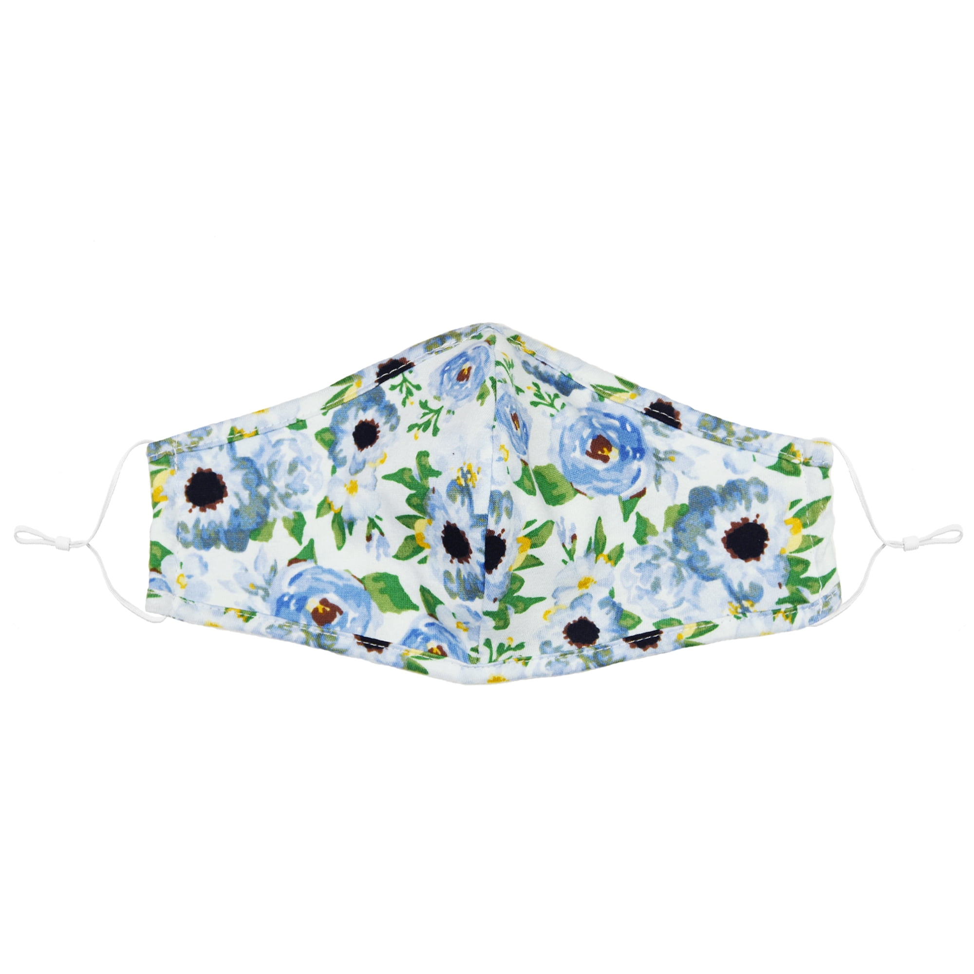 DALIX Floral Blue Cloth Face Mask Reuseable Washable Made in USA - Size ...
