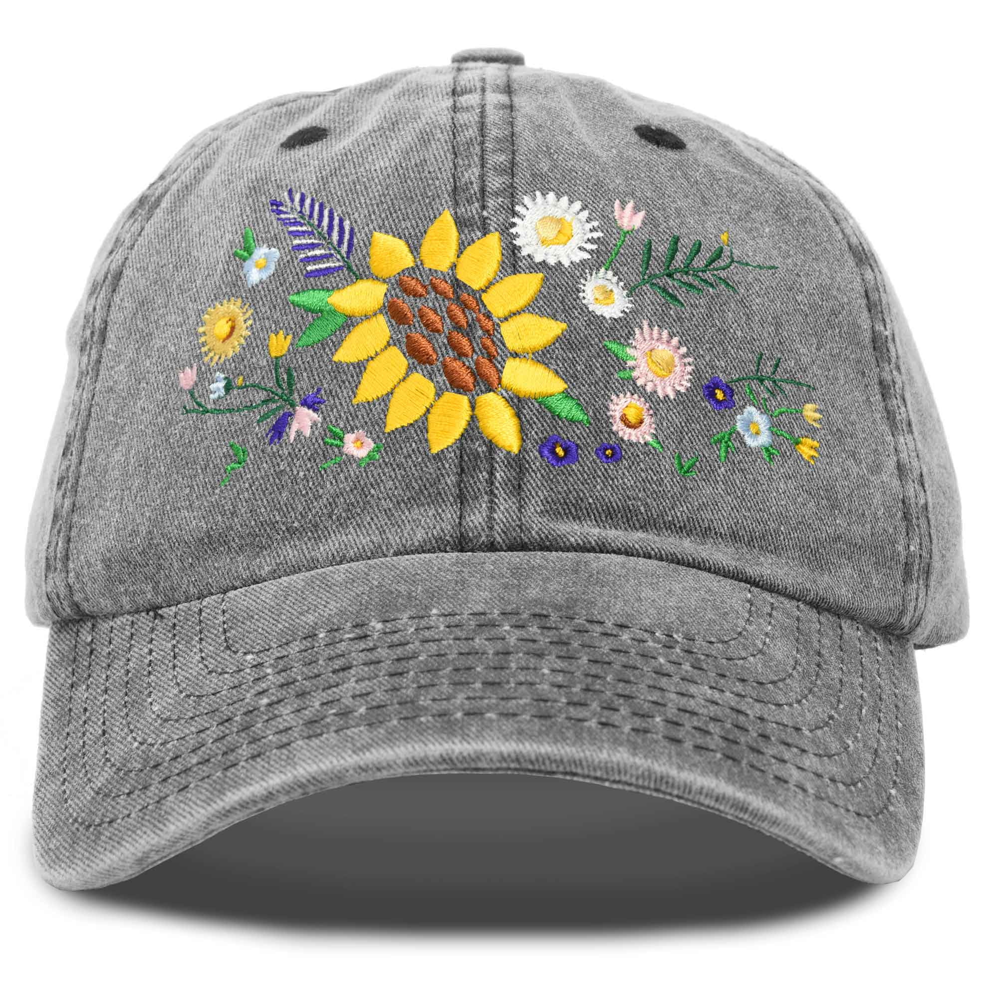 DALIX Floral Bouquet Hat Womens Premium Baseball Cap Washed in Black ...