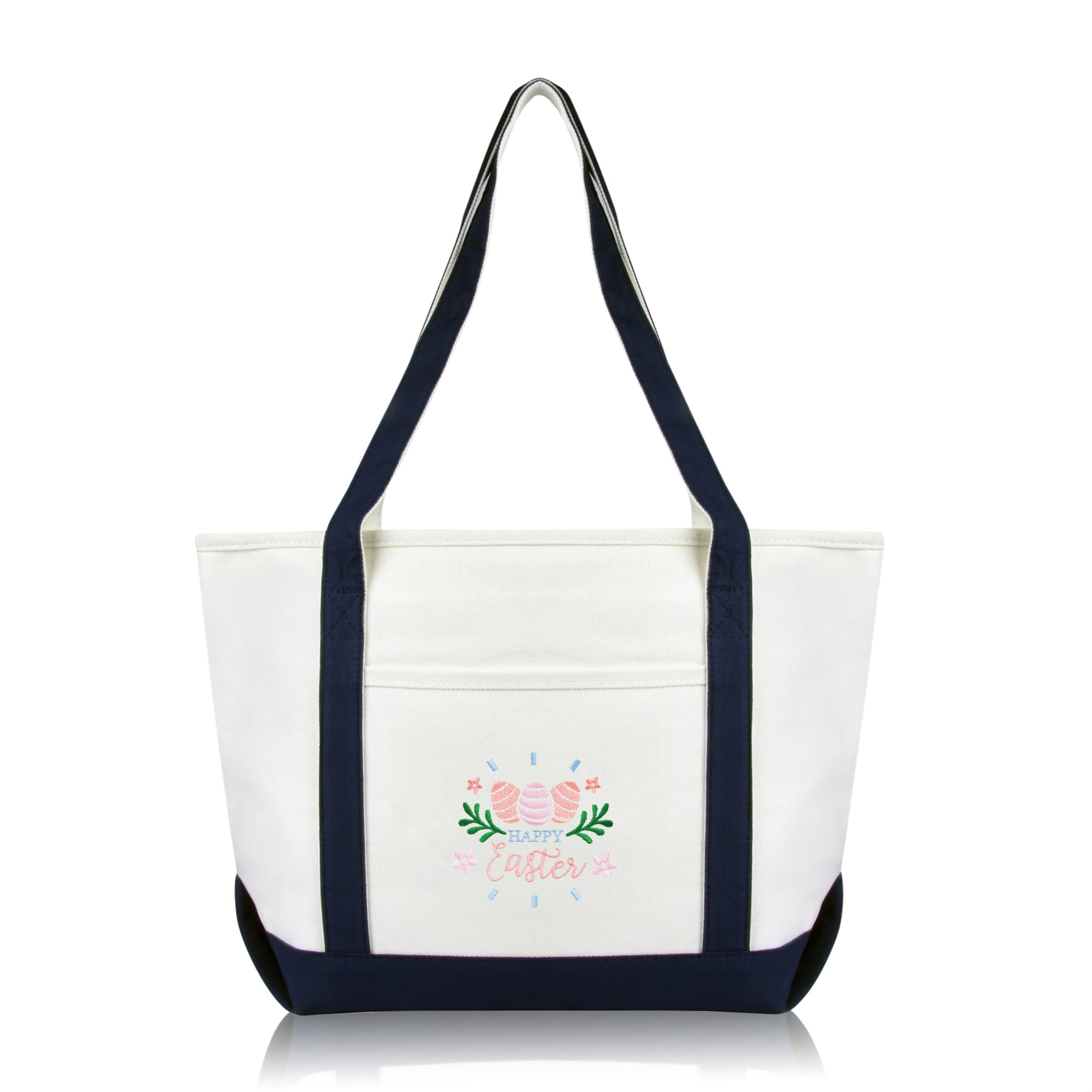 DALIX Happy Easter Womens Classic Premium Embroidered Tote Bag in Navy ...