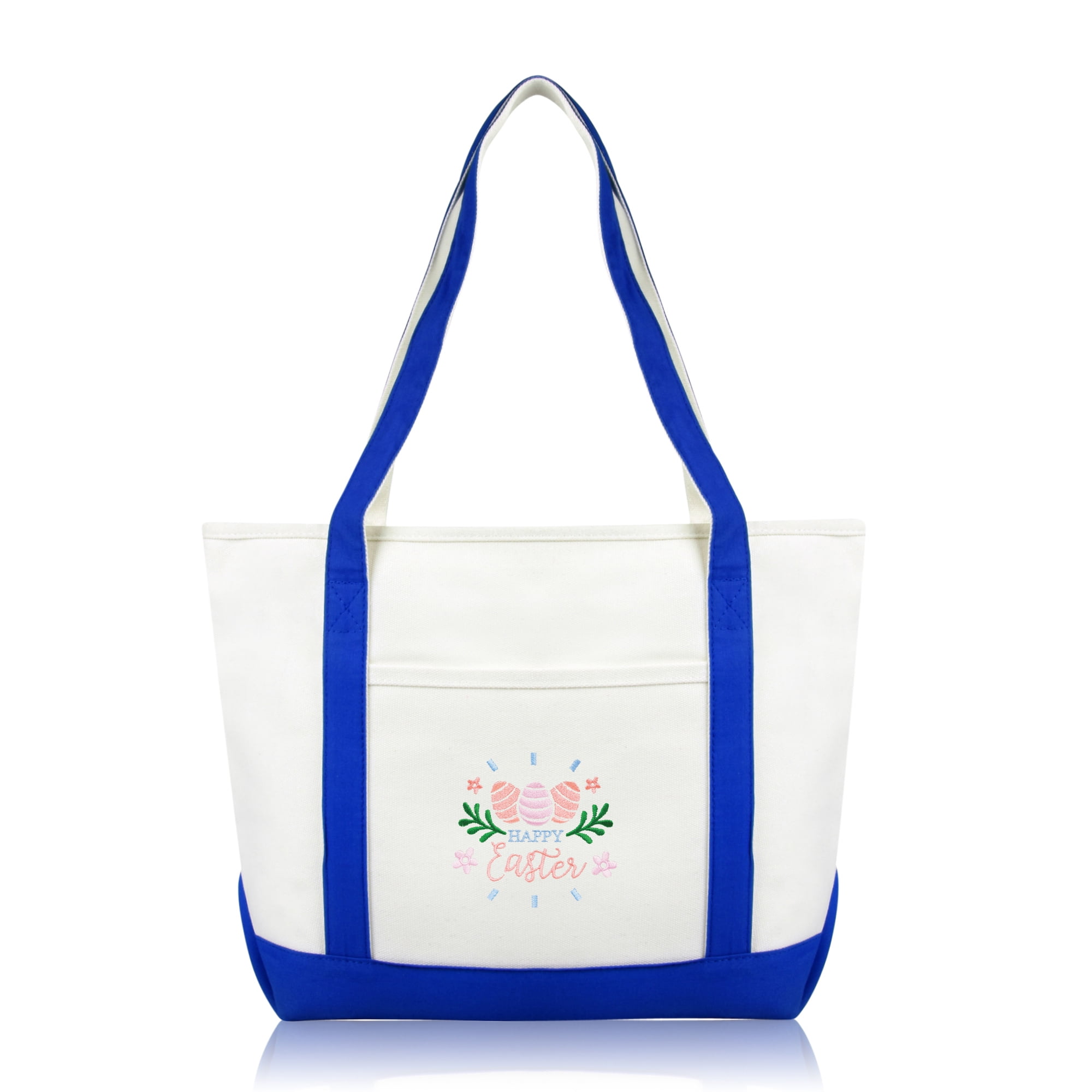 DALIX Happy Easter Womens Classic Premium Embroidered Tote Bag in Royal ...