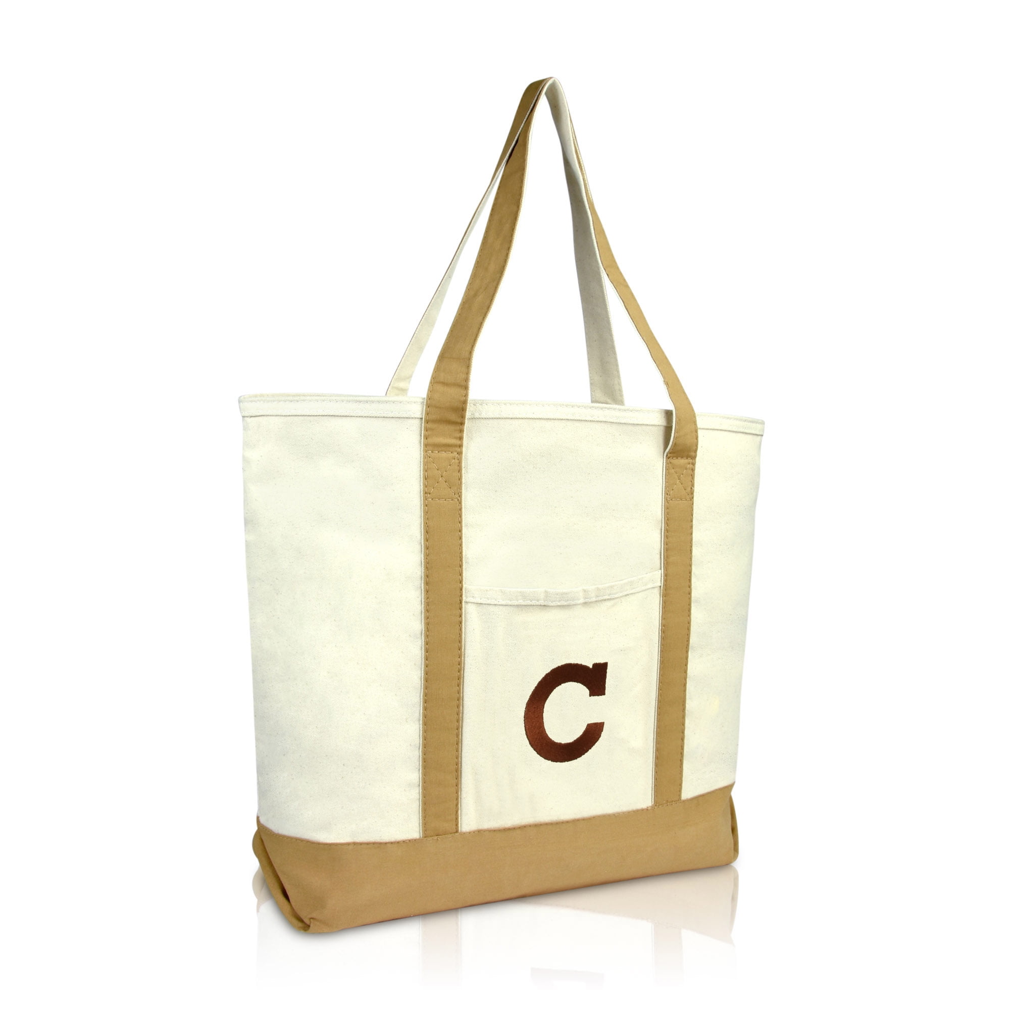 DALIX Initial Tote Bag Personalized Monogram Brown Zippered Top Letter ...