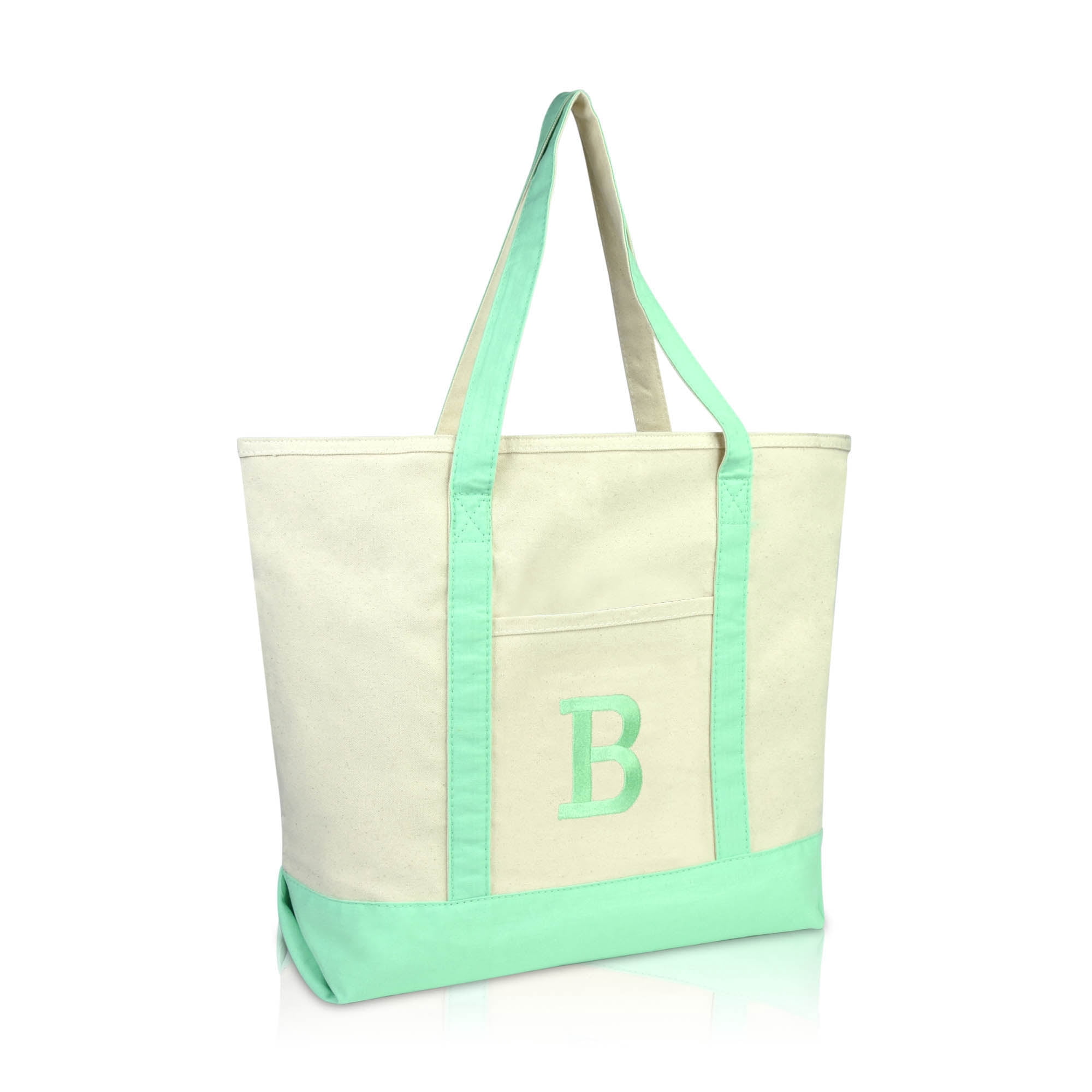 DALIX Initial Tote Bag Personalized Monogram Mint Green Zippered Top ...