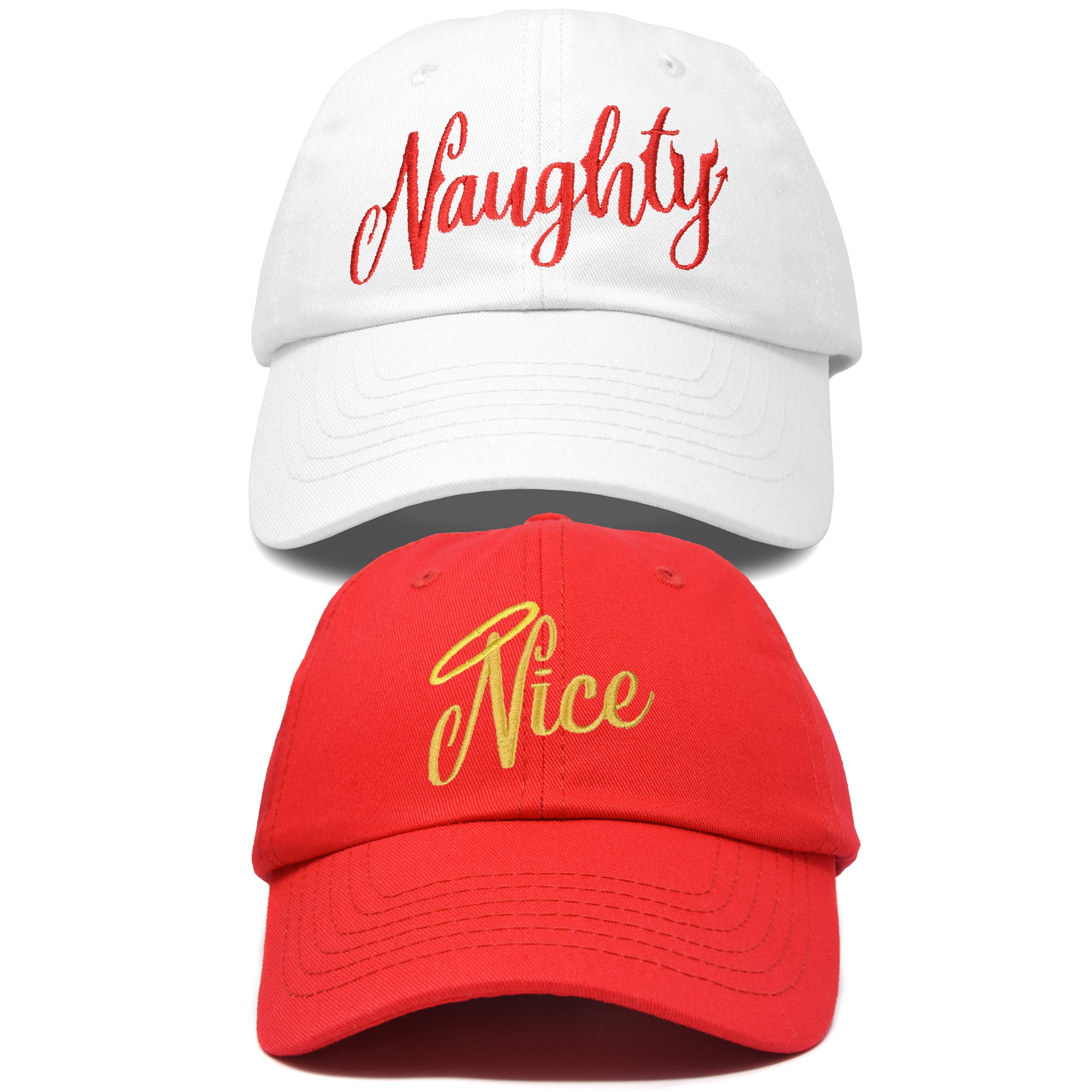 DALIX Naughty n Nice Christmas Hat Set Womens Matching Embroidered Cap ...
