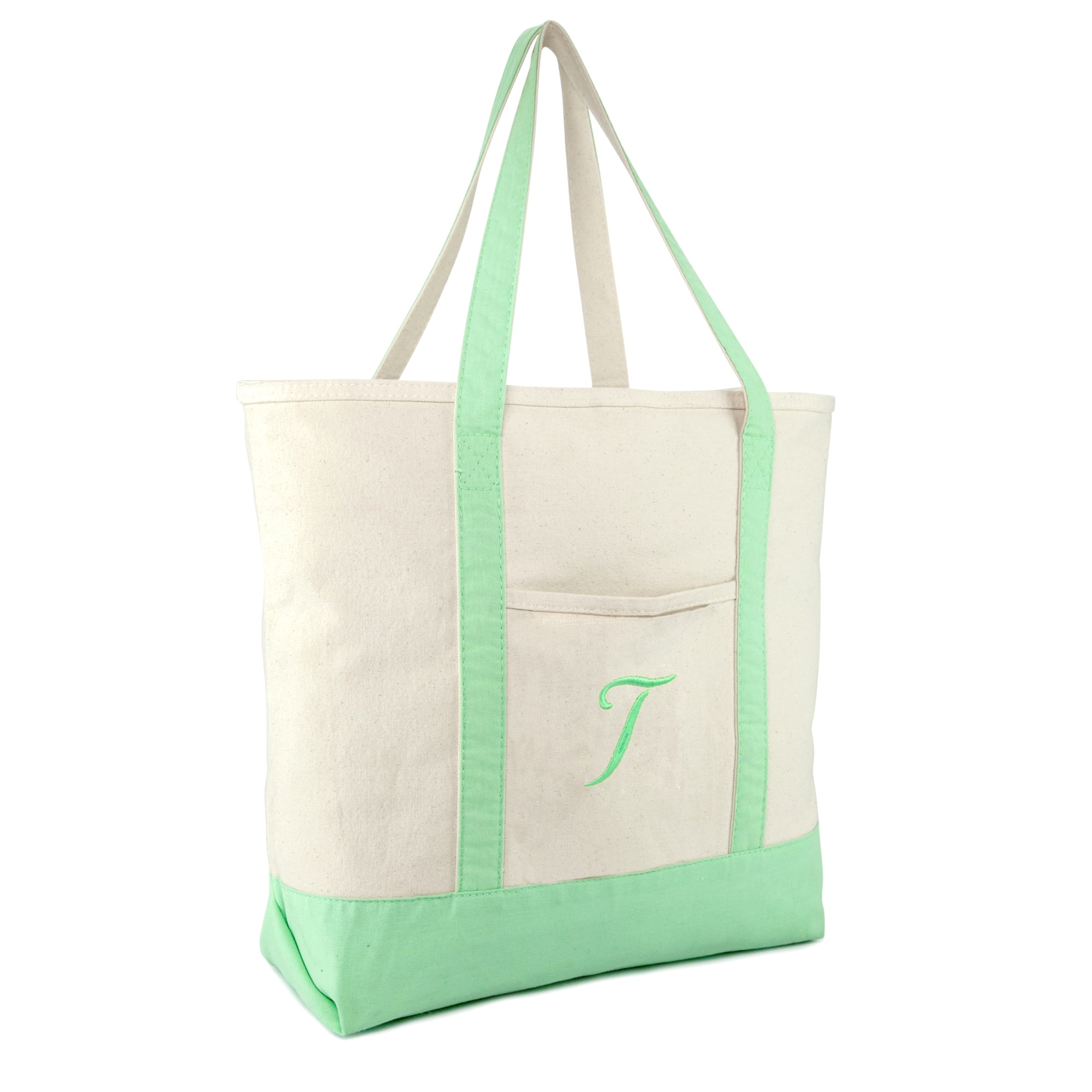 DALIX Women's Monogram Shopping Tote Bag Personalized Ballent Mint ...