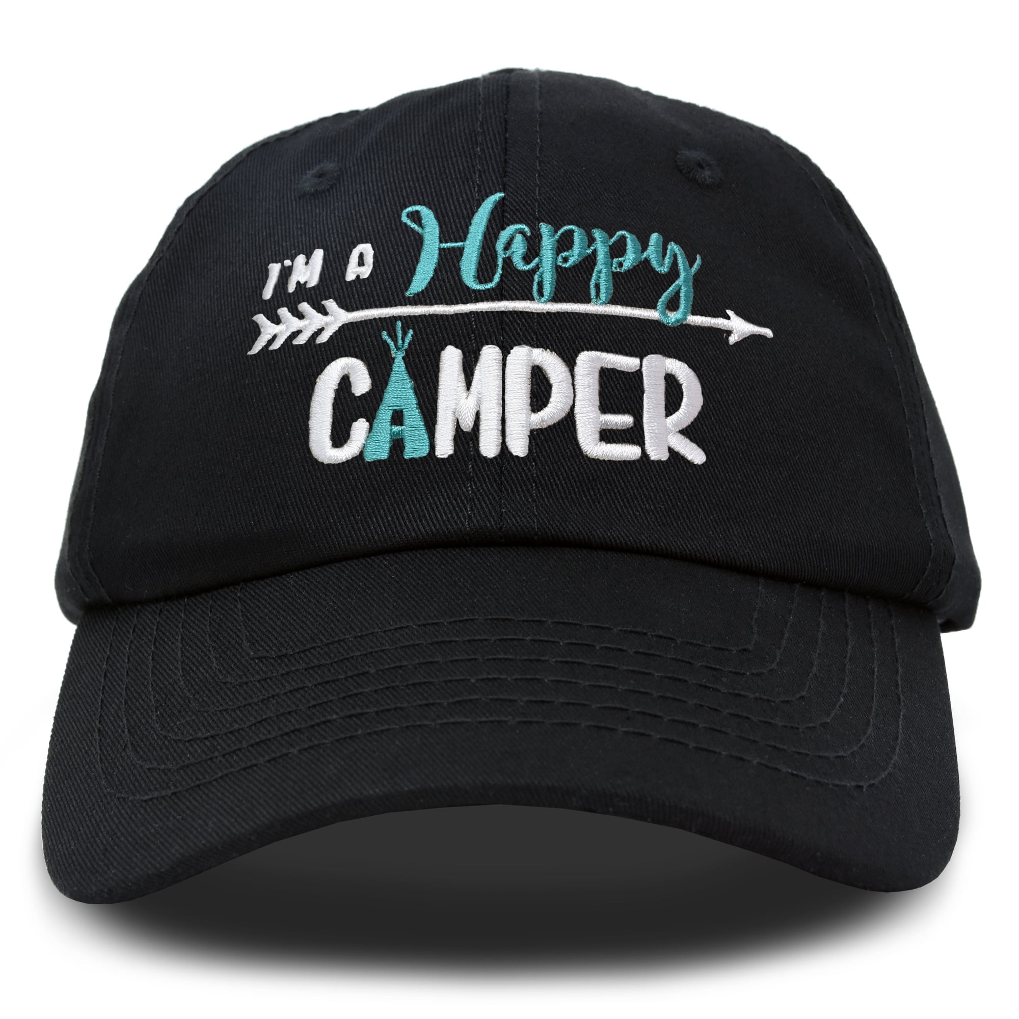 DALIX Womens Happy Camper Hat Soft Cotton Camping Caps in Black - Teal ...