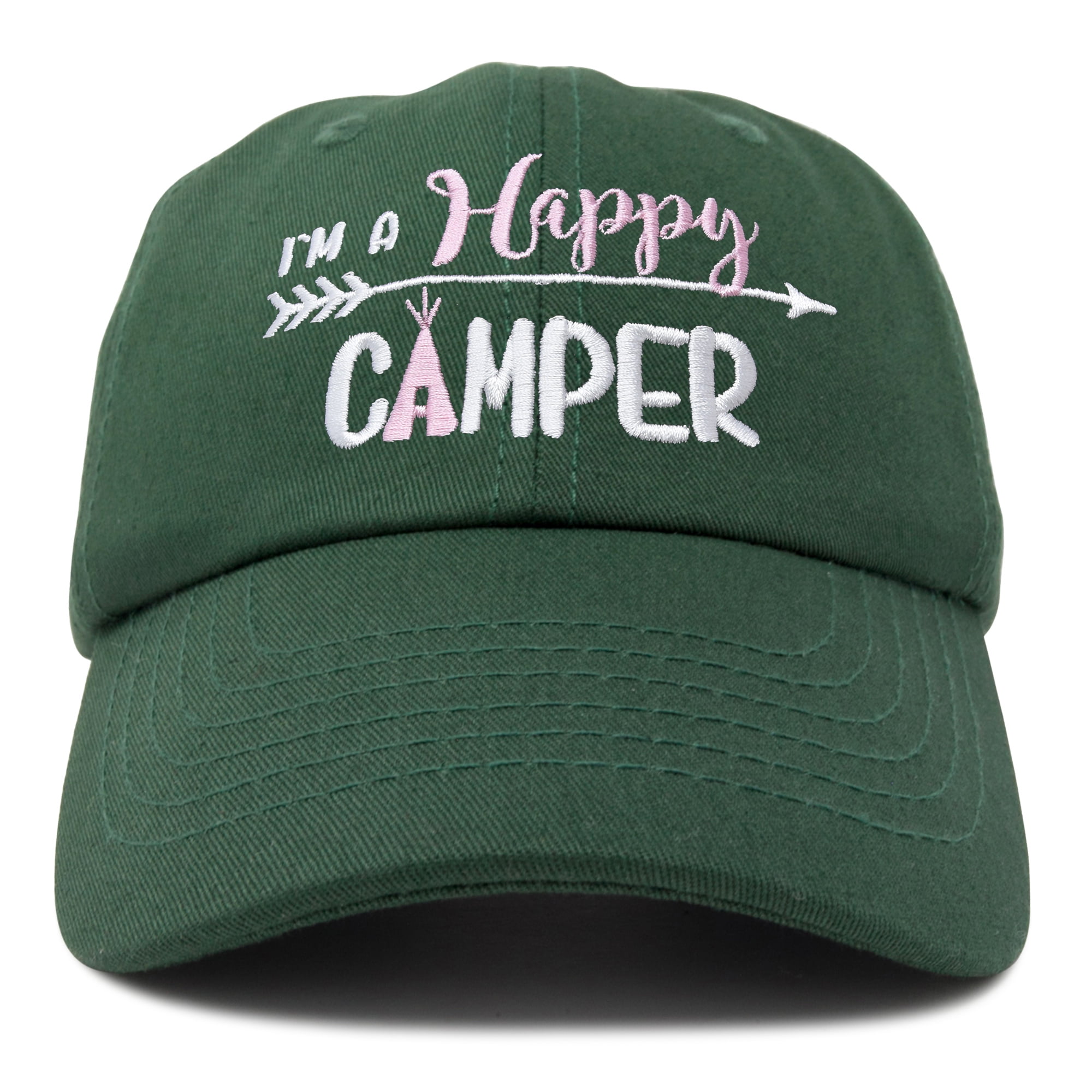 DALIX Womens Happy Camper Hat Soft Cotton Camping Caps in Dark Green ...