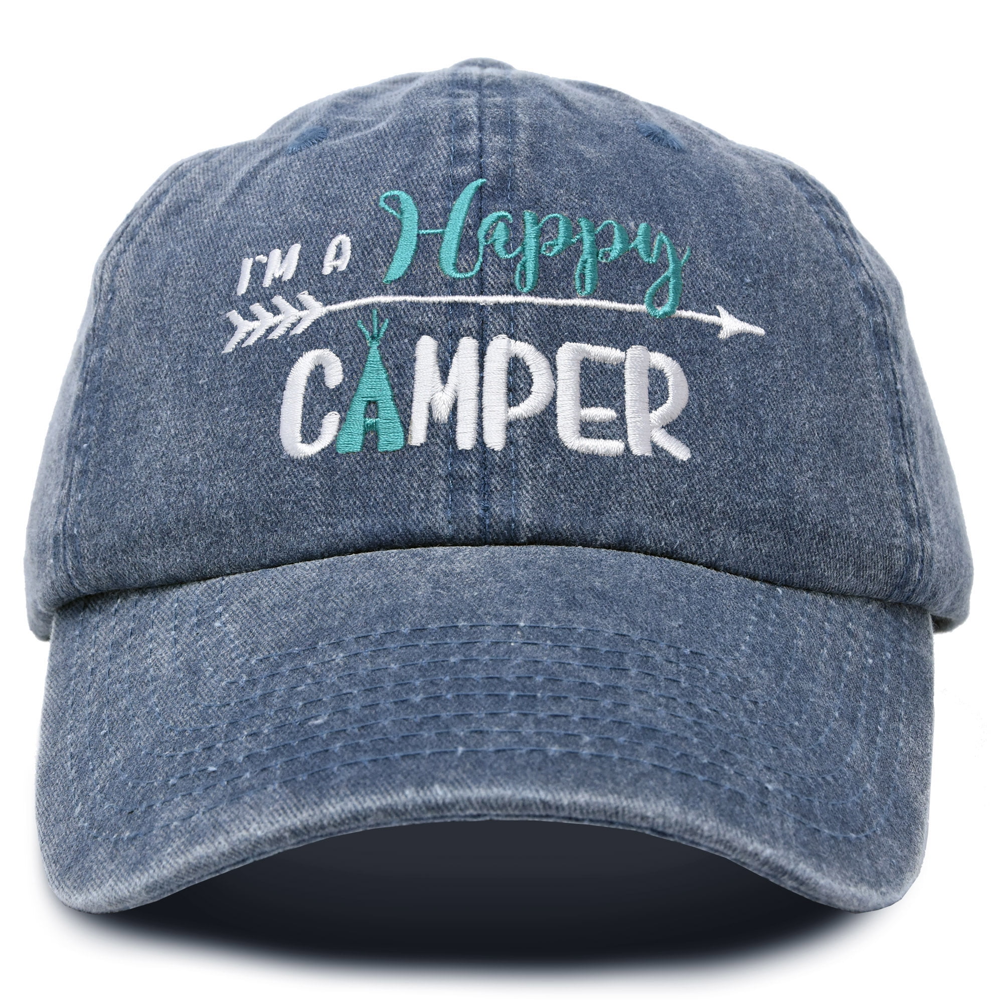 DALIX Womens Happy Camper Hat Soft Cotton Camping Caps in Washed Blue ...