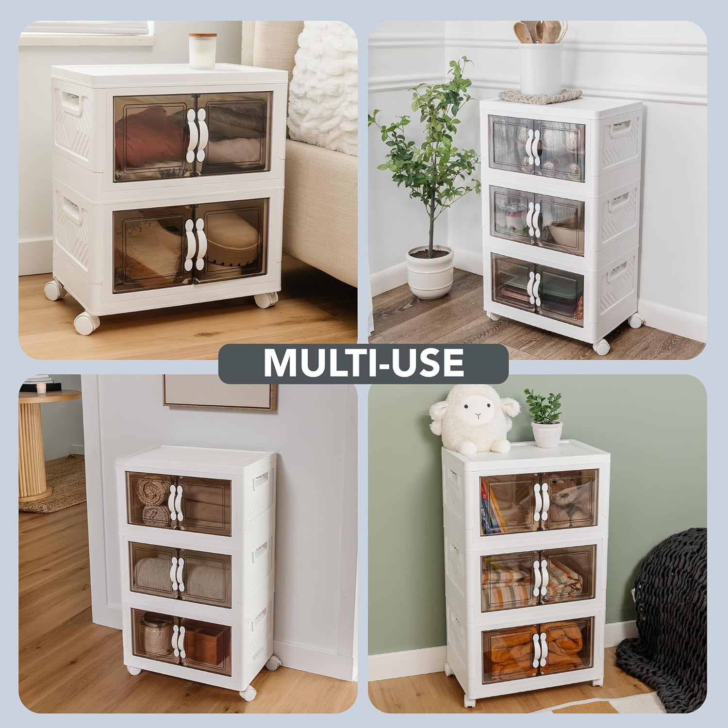 DALMAN 26QT Stackable Storage Bins with - 3 Tier Wheeled Shelf ...