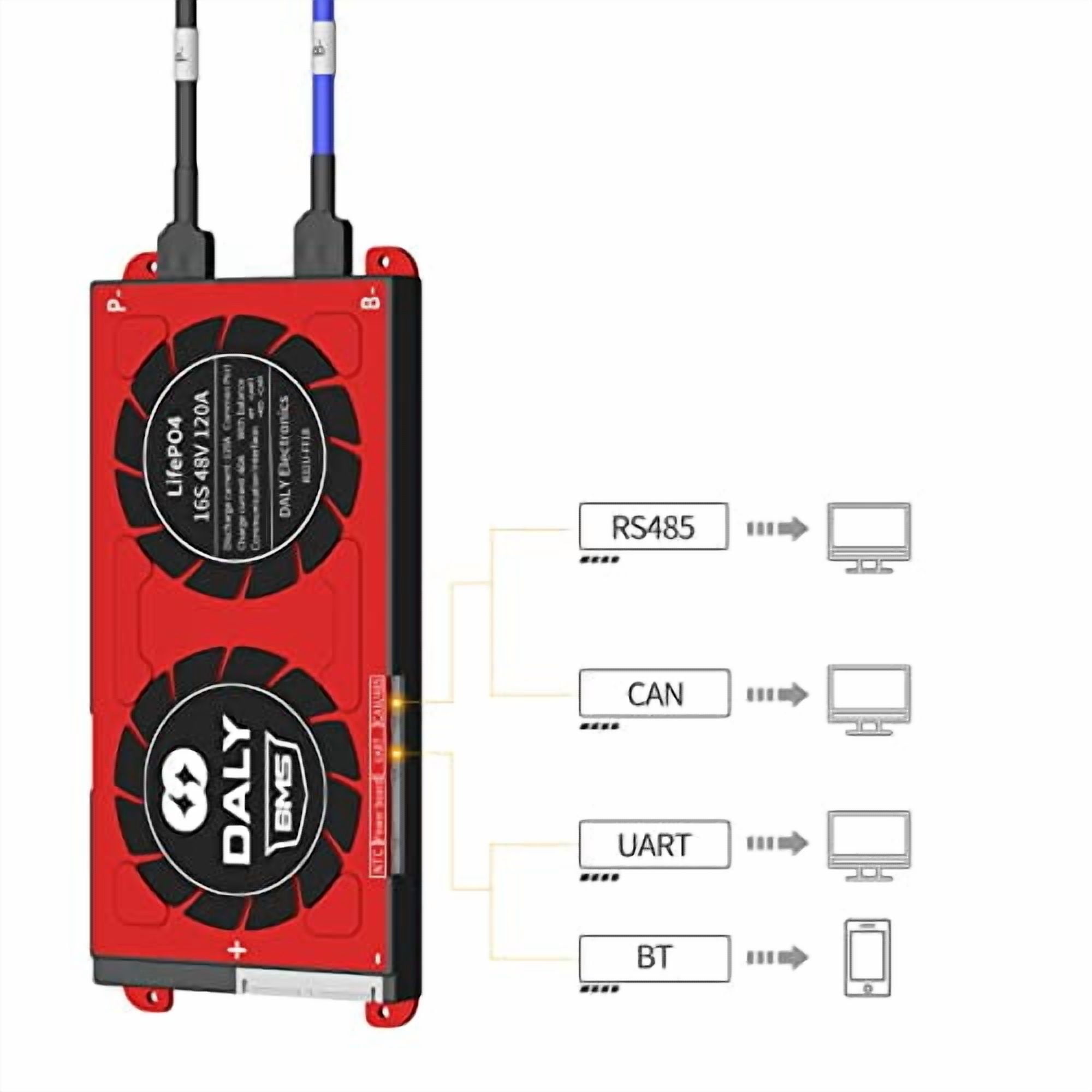 DALY Smart BMS 16S 48V LifePO4 PCB Protection Board with Balance Leads ...