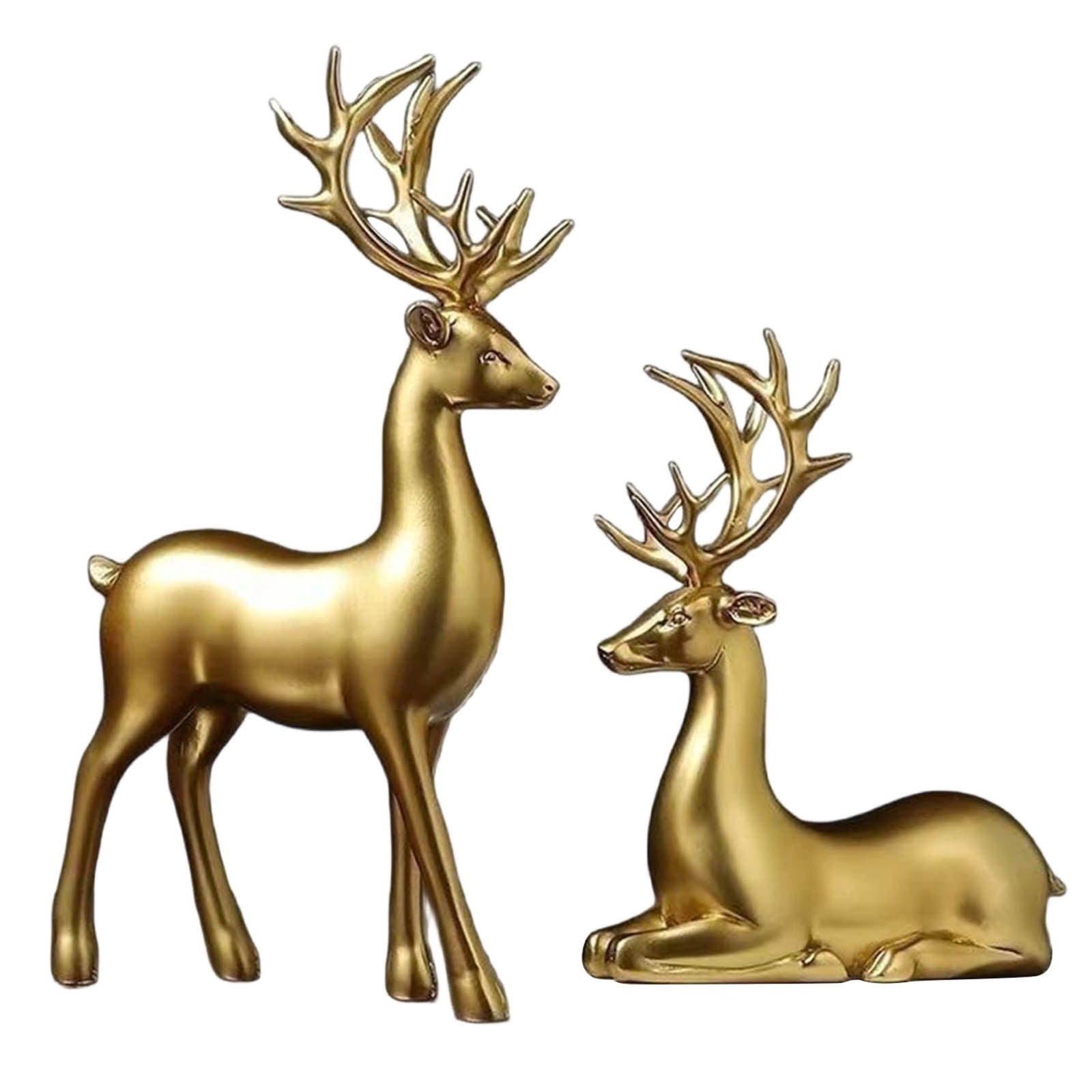 DAMAI 2 Pcs Christmas Reindeer Figurines Decorations, Sitting Standing ...