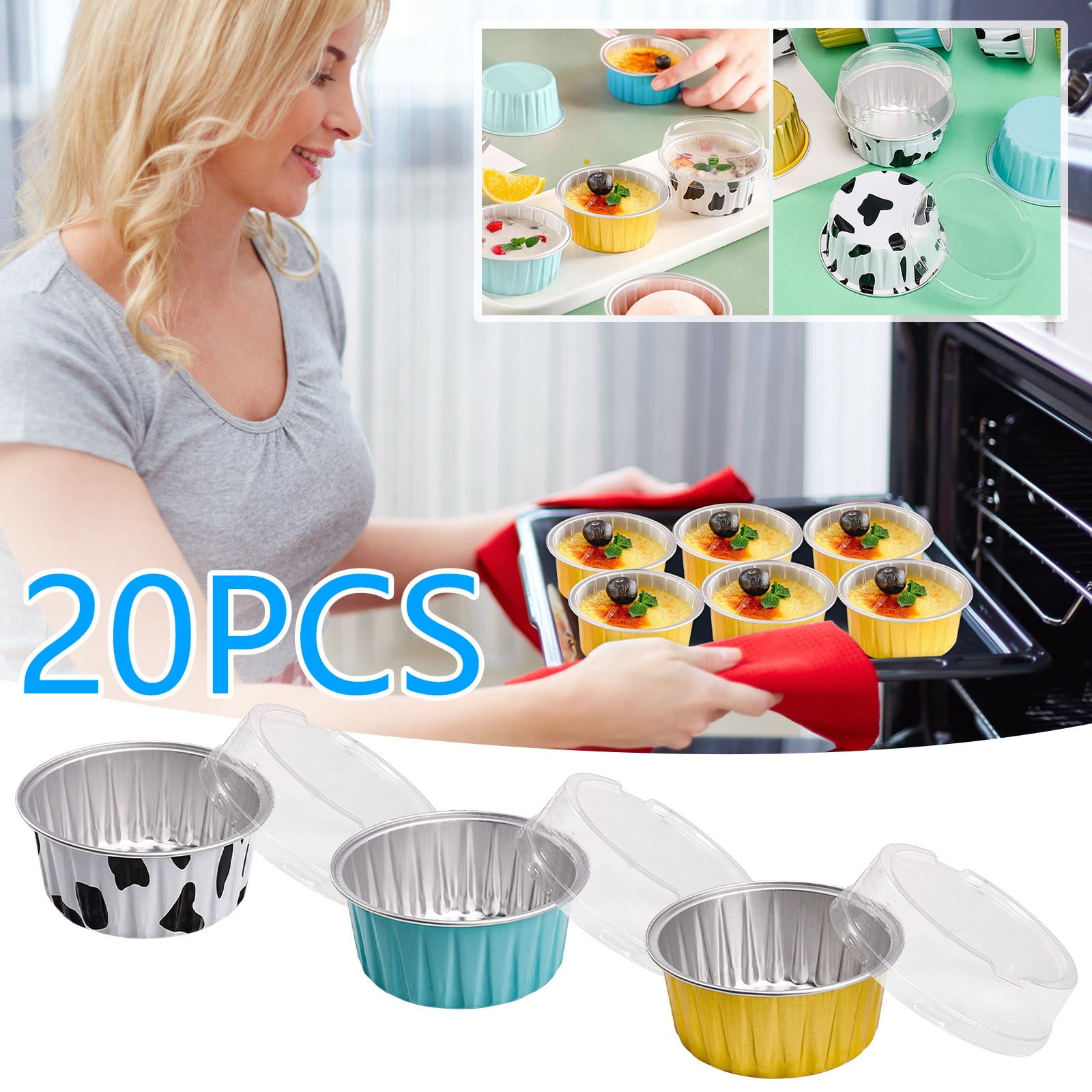 DAMAI 20 Pcs Baking Cups with Lids,5oz Aluminum Foil Liners Mini ...