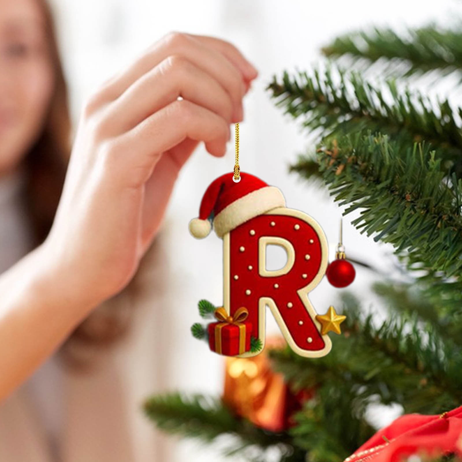 DAMAI 2026 New Initial Christmas Ornaments With Santa Hats And Gift ...