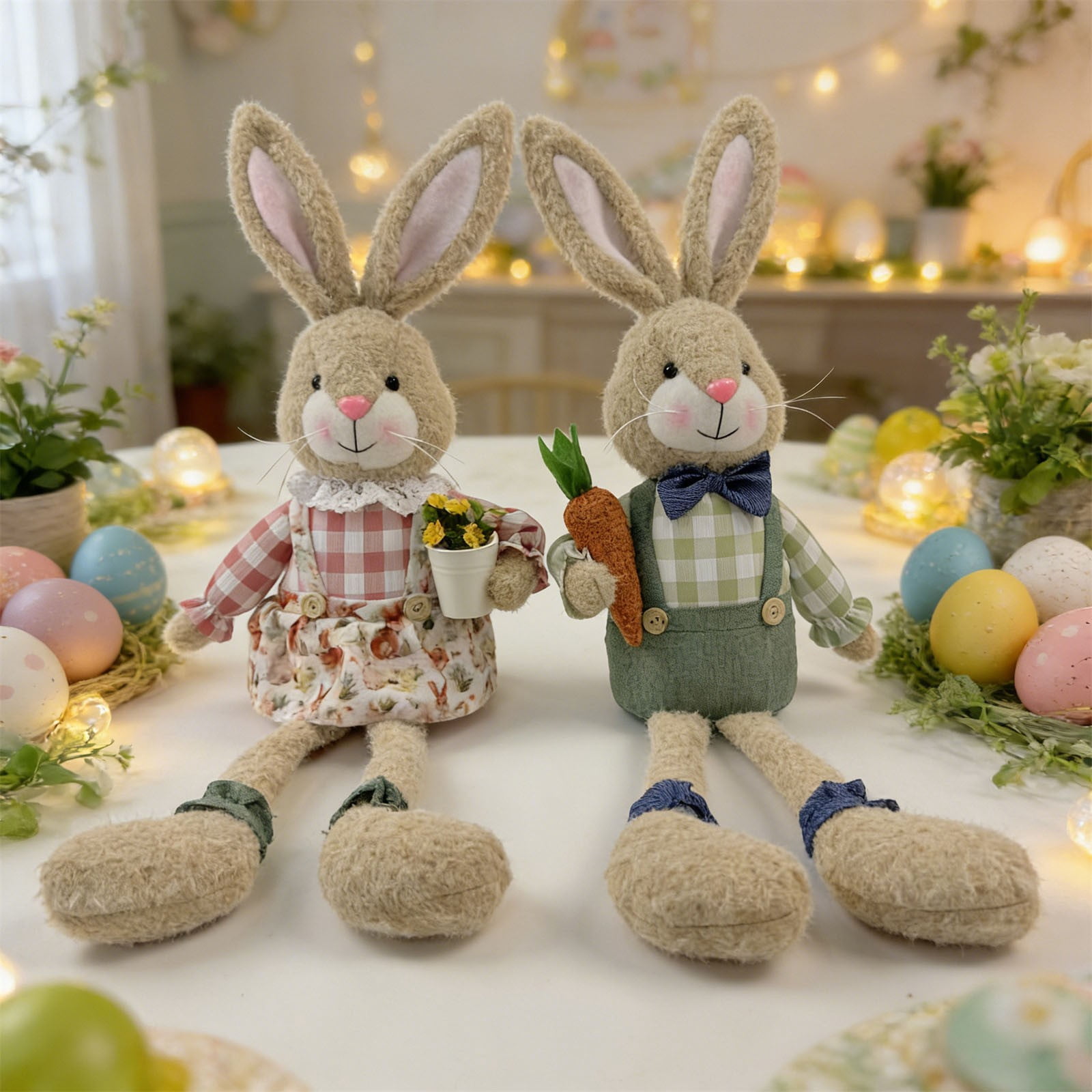 DAMAI 23 Inch Long Leg Easter Bunny Plush Doll, Pastoral Farmhouse ...