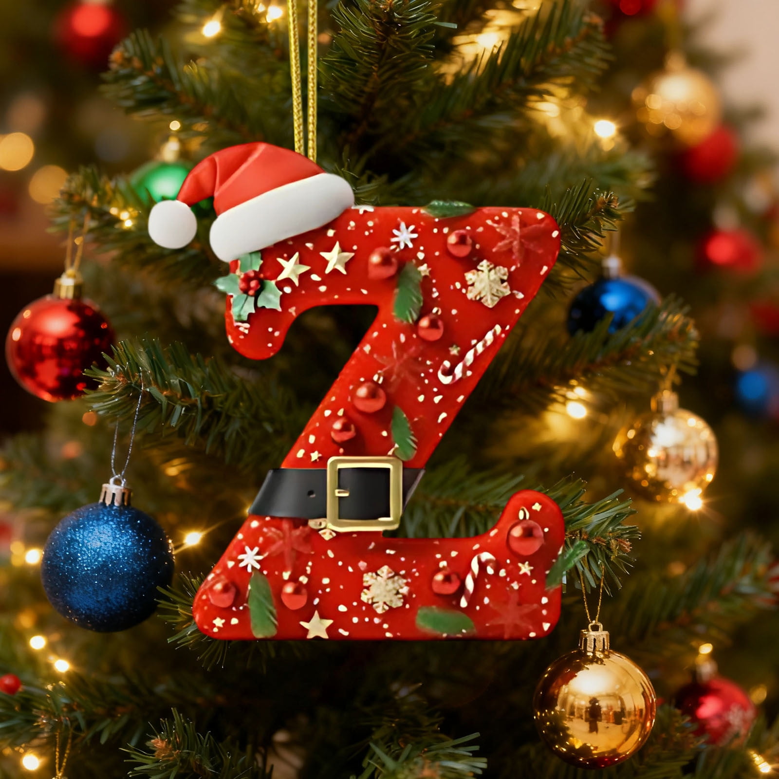 DAMAI 26 Pcs Red Initials Christmas Ornaments for Tree, 2D Acrylic ...