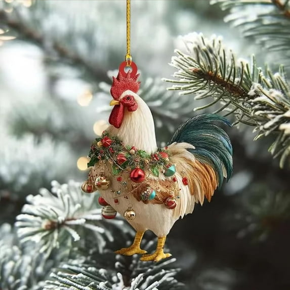 DAMAI 2D Flat Christmas Rooster Ornament, Christmas Ornament With Ball ...
