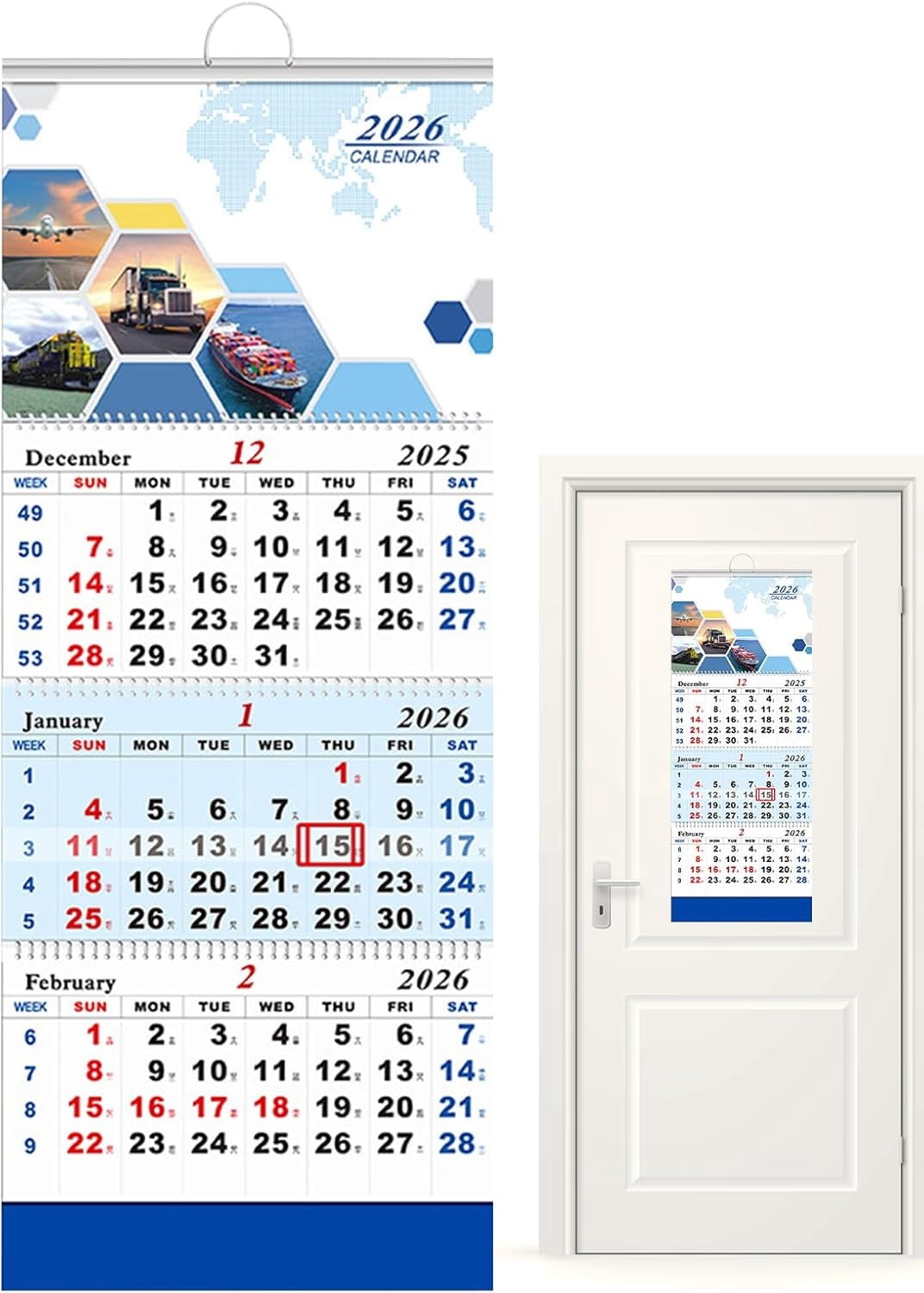 DAMAI 3 Month View Calendar 2026, Vertical Trifold Wall Calendar ...