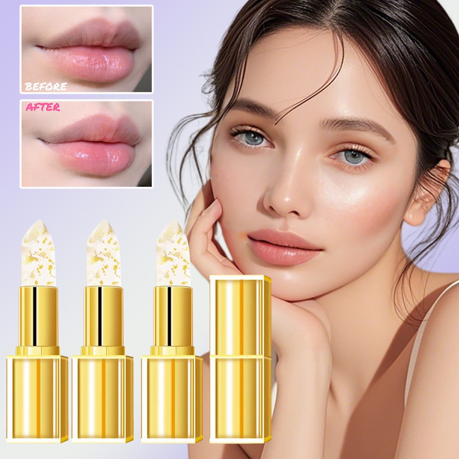 DAMAI 3Pcs Transferproof Color Changing Lipstick,Gold Crystal Ph ...