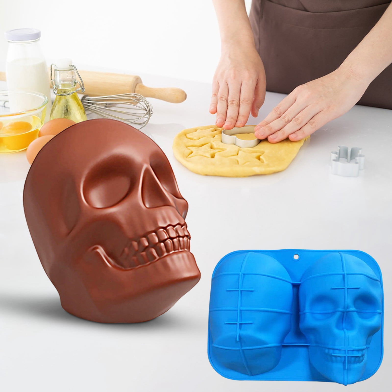 DAMAI 3d Skull Cake Molds for Baking,Large Skull Cake Pan Haunted Skull ...