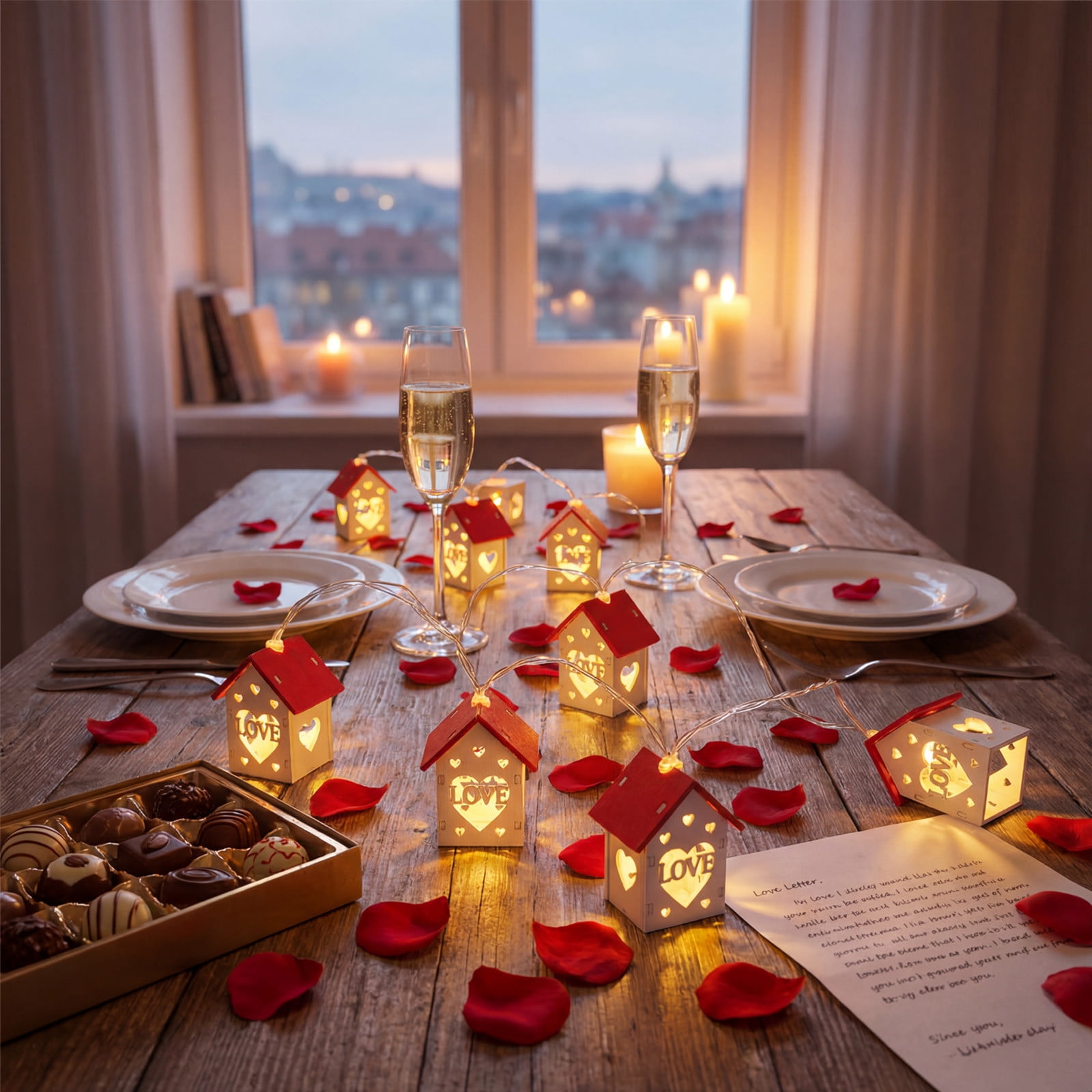 DAMAI 4.9 FT Wooden House Hanging String Lights, 10 LED Valentines Mini ...