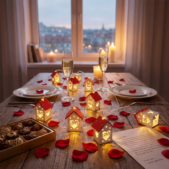 DAMAI 4.9 FT Wooden House Hanging String Lights, 10 LED Valentines Mini ...