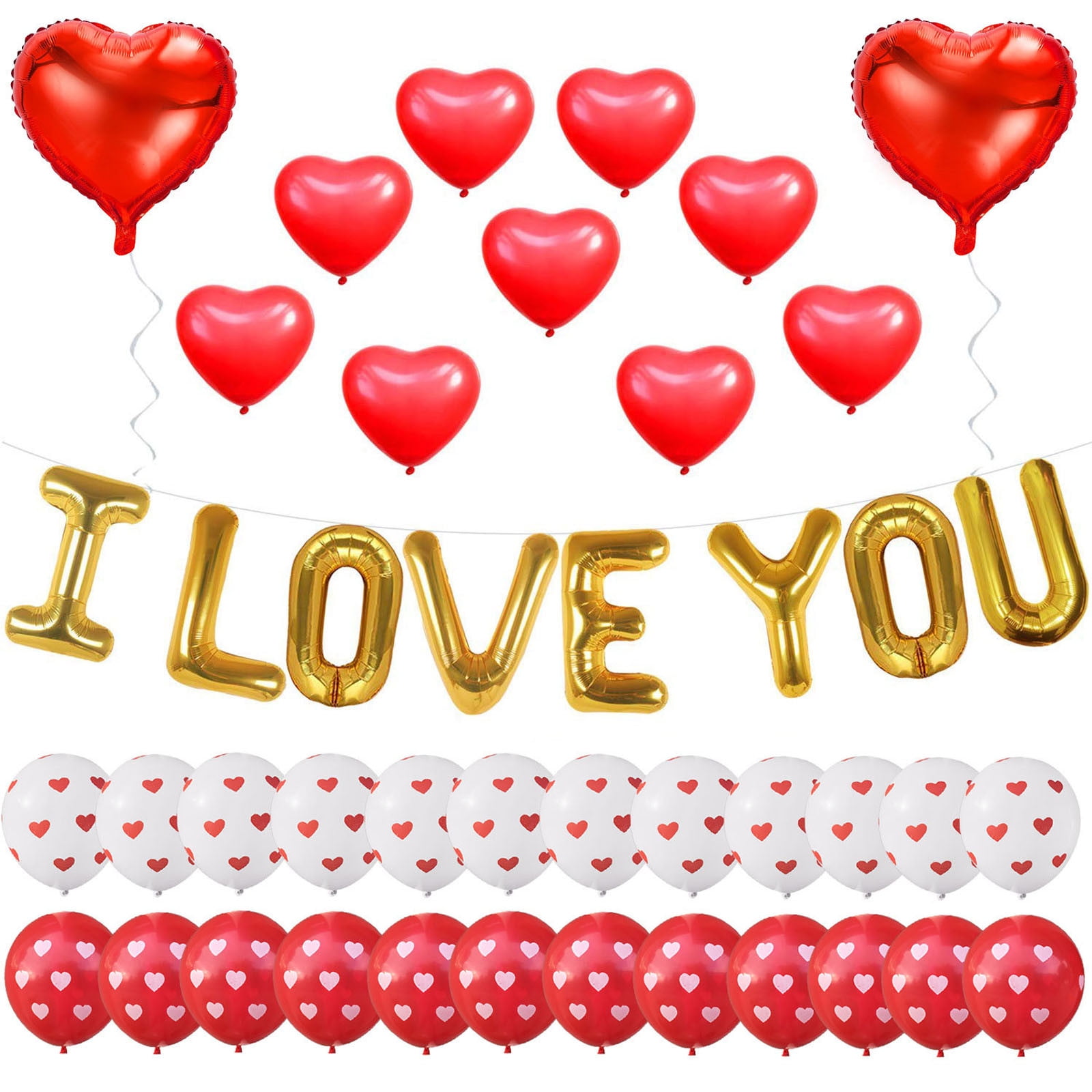 DAMAI 46 Pack I Love You Balloons and Heart Balloons Kit, Anniversary ...