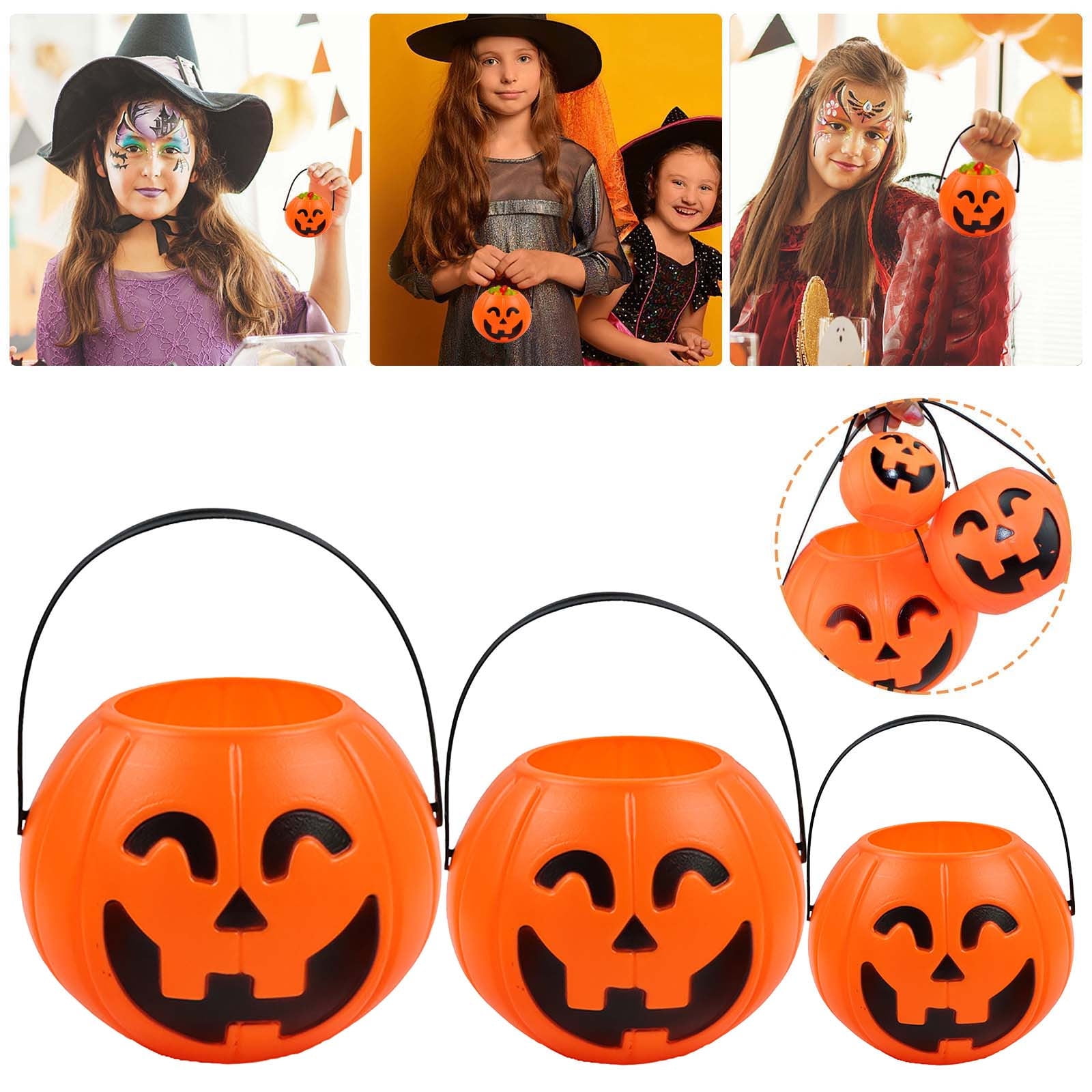 DAMAI 8 Pcs Halloween Pumpkin Bucket with Handle,Portable Pumpkin ...