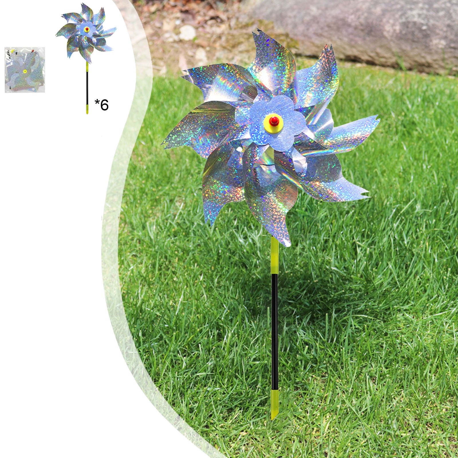 DAMAI Bird Deterrents for Outside,6 Pack Extra Sparkly Pinwheel for ...