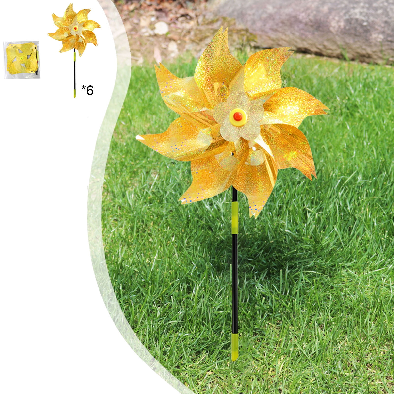 DAMAI Bird Deterrents for Outside,6 Pack Extra Sparkly Pinwheel for ...