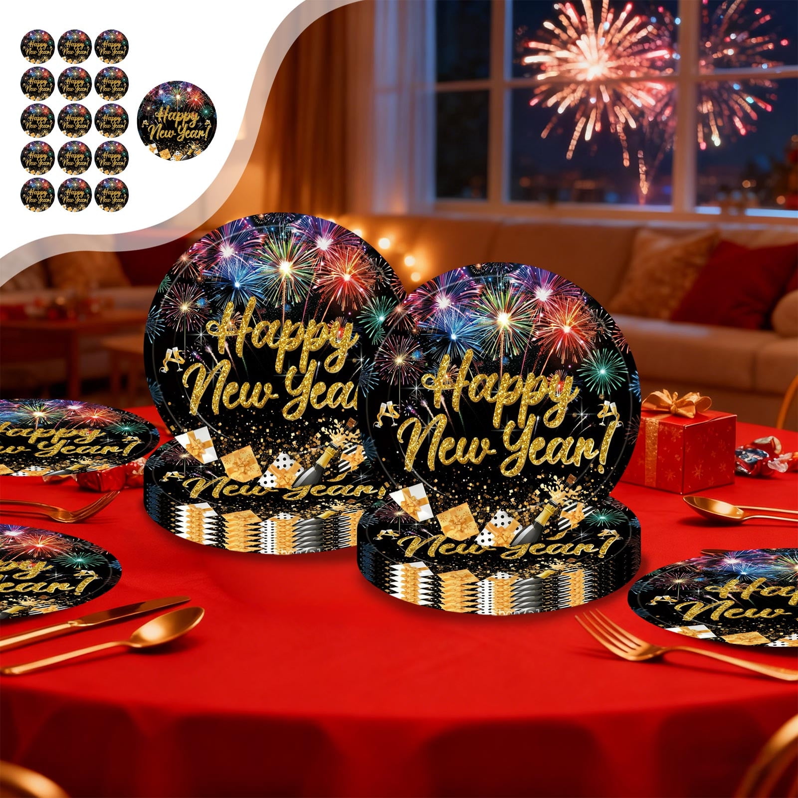DAMAI Black Gold And Colorful Happy NewYear Theme Party Tableware ...