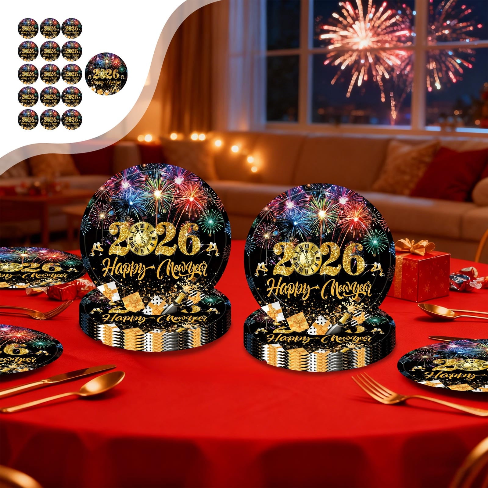 DAMAI Black Gold And Colorful Happy NewYear Theme Party Tableware ...
