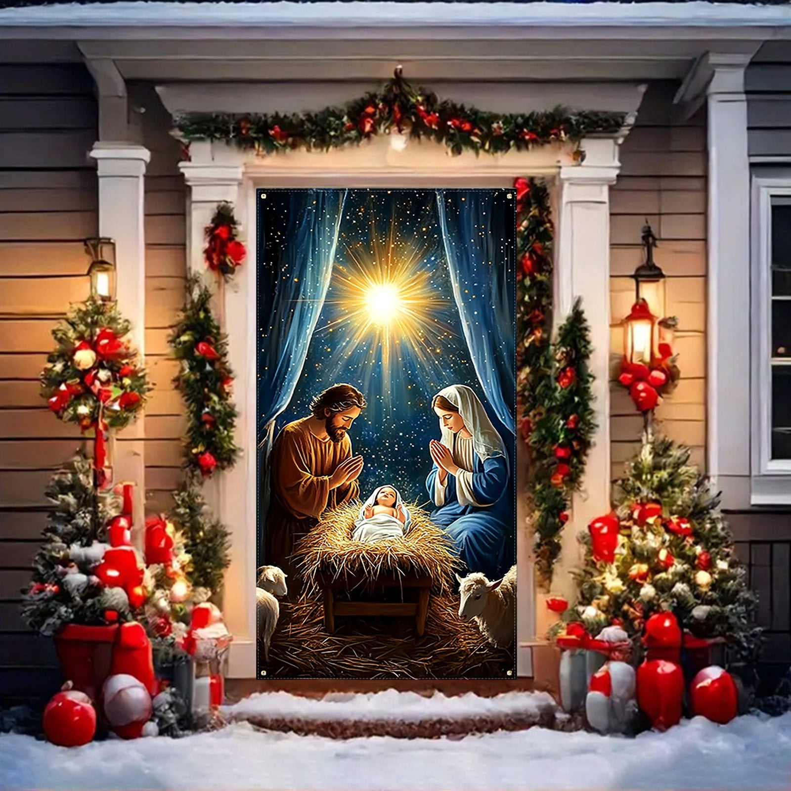 DAMAI Christmas Door Cover Decorations,Jesus Nativity Scene Christmas ...