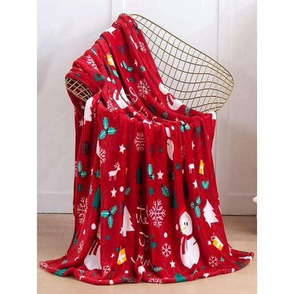 DAMAI Christmas Reindeer Throw Blanket, Red with White Reindeer Deer ...